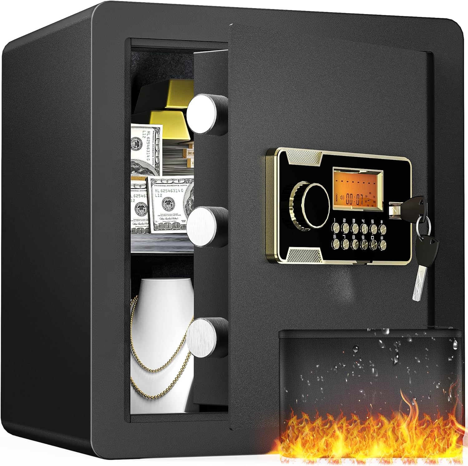 YITAHOME 2.3 Cu ft Safe Box Fireproof Waterproof, Electronic Security ...