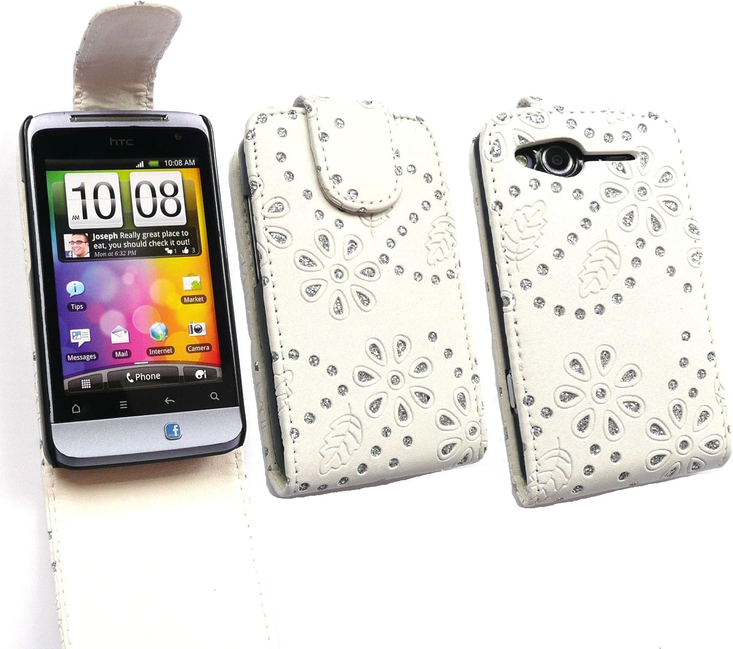 Amazon.com: FLASH SUPERSTORE HTC SALSA DIAMANTE PREMIUM WHITE FLIP CASE ...