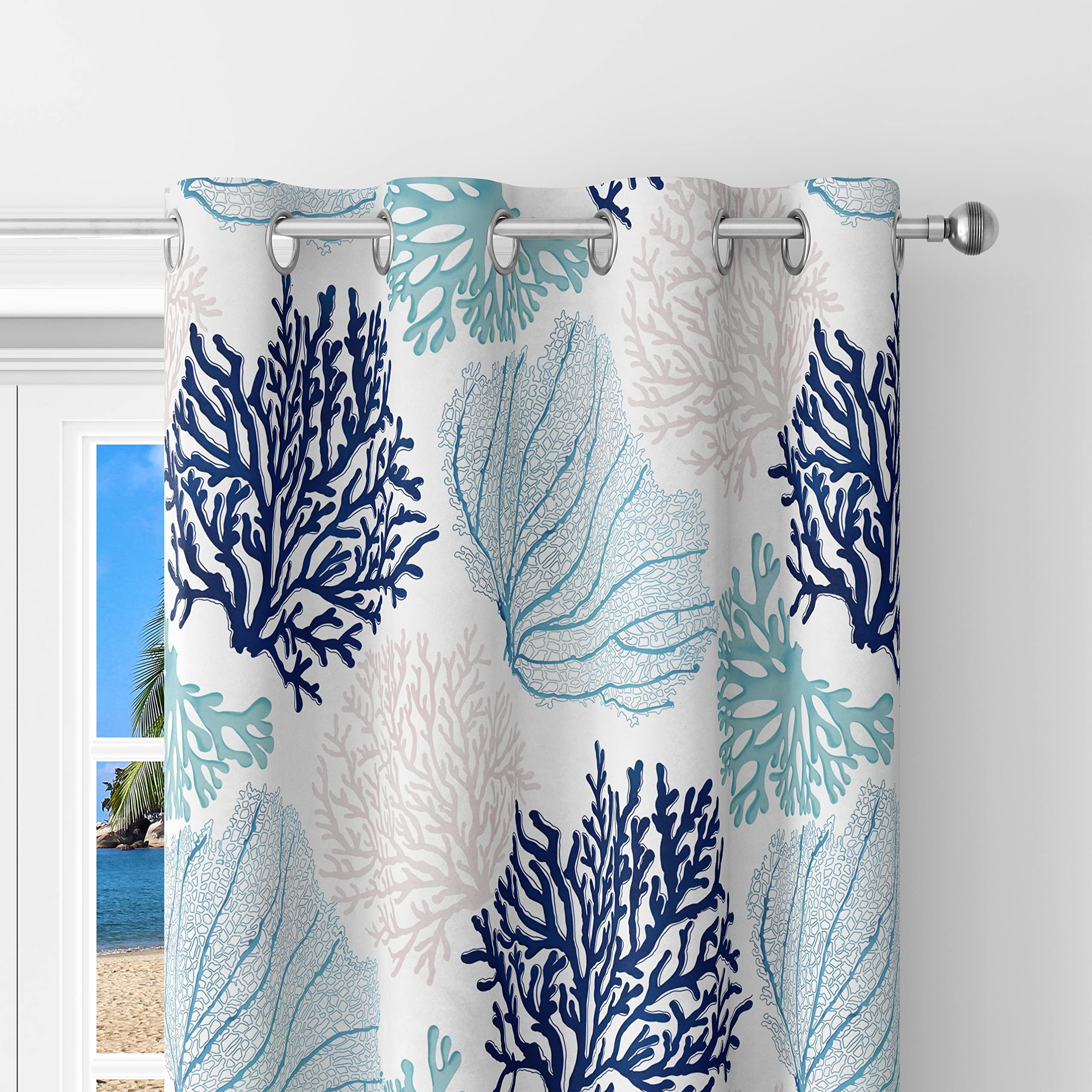 Amazon.com: Nautical Coastal Curtains Coral Pattern Beach Themed ...