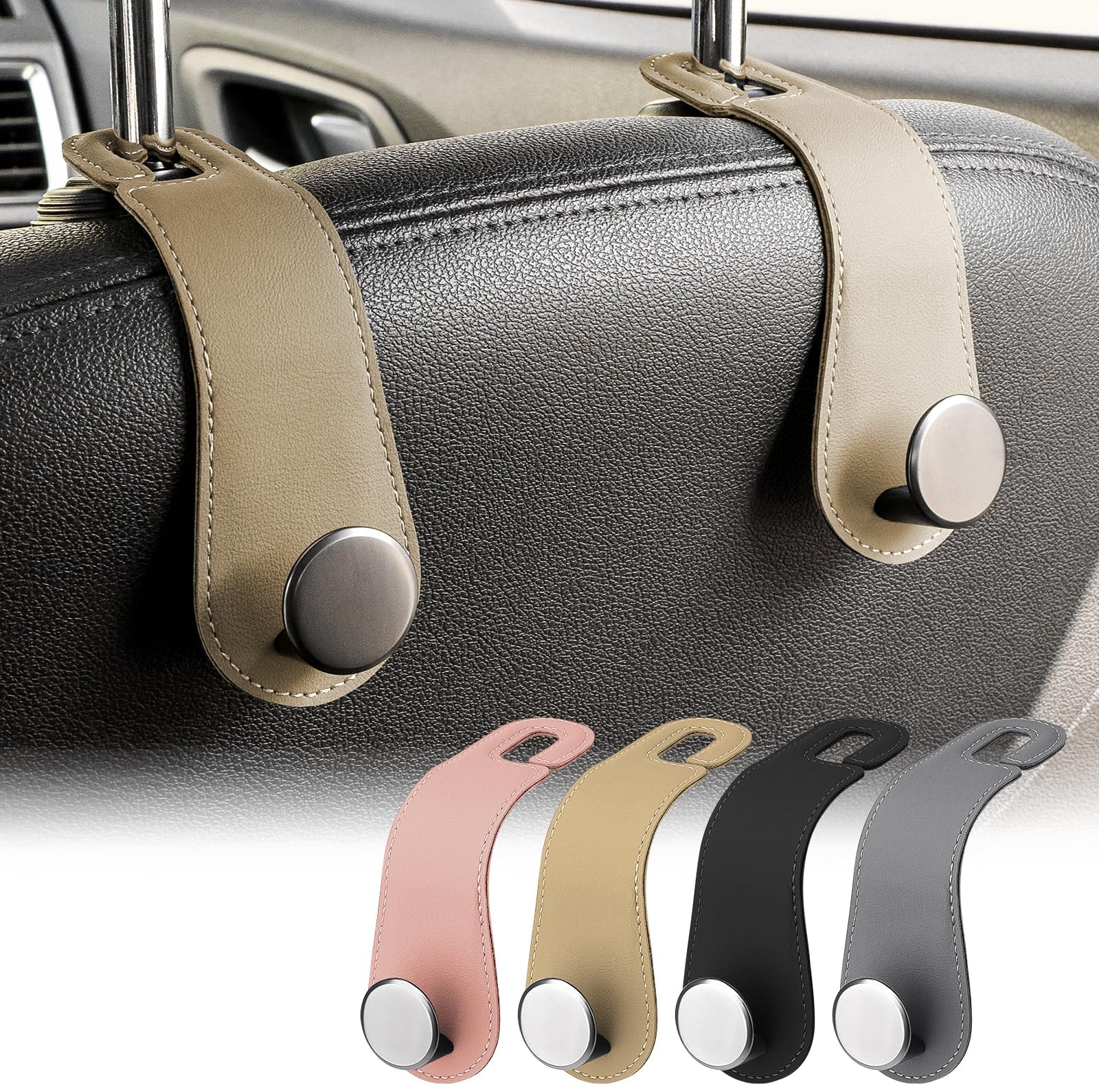 Amazon.com: JESTOP Car Headrest Hooks, 2 Pack Leather Car Seat Storage ...
