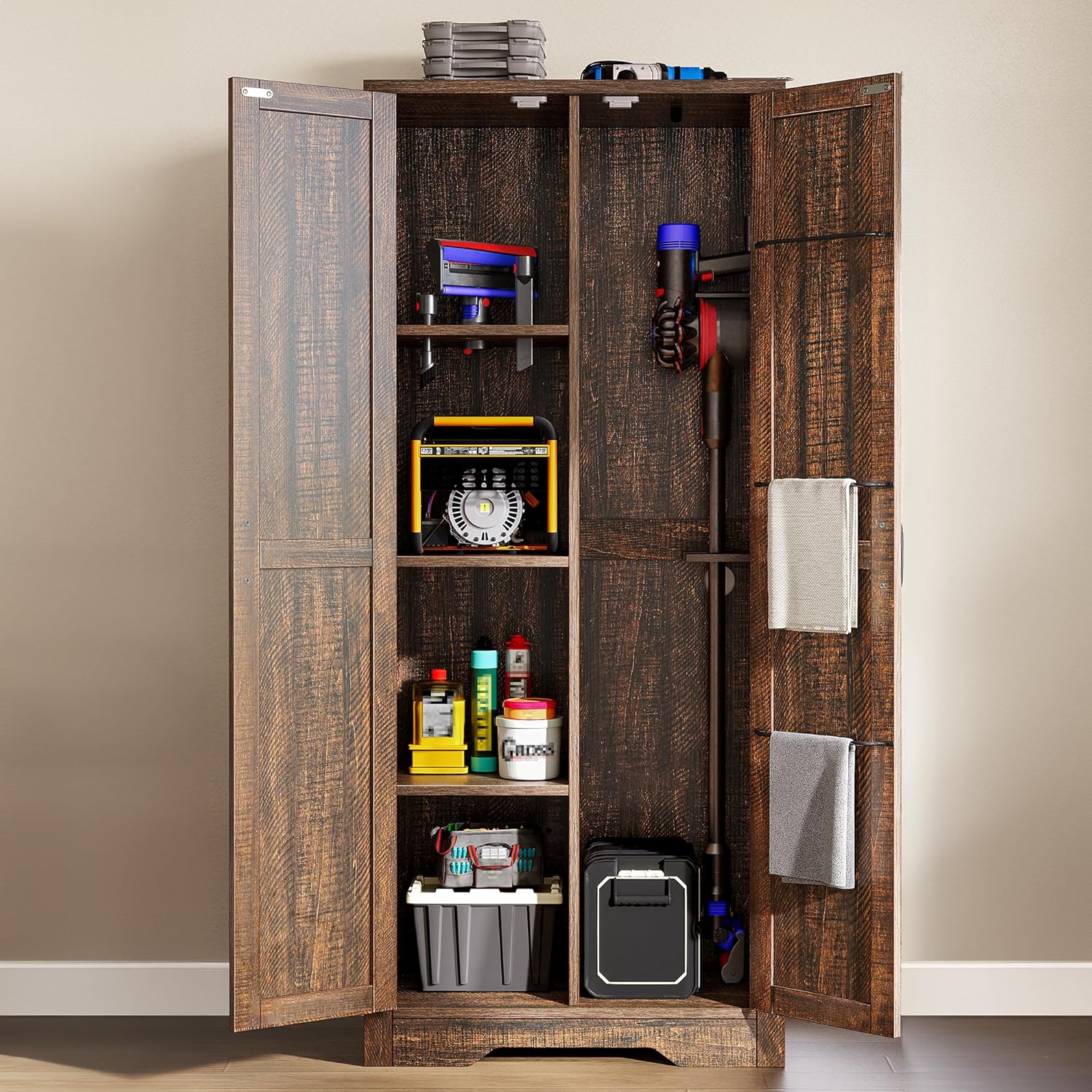 Amazon.com: DWVO Wooden Storage Cabinet, Vacuum Cleaner Cabinet Storage ...