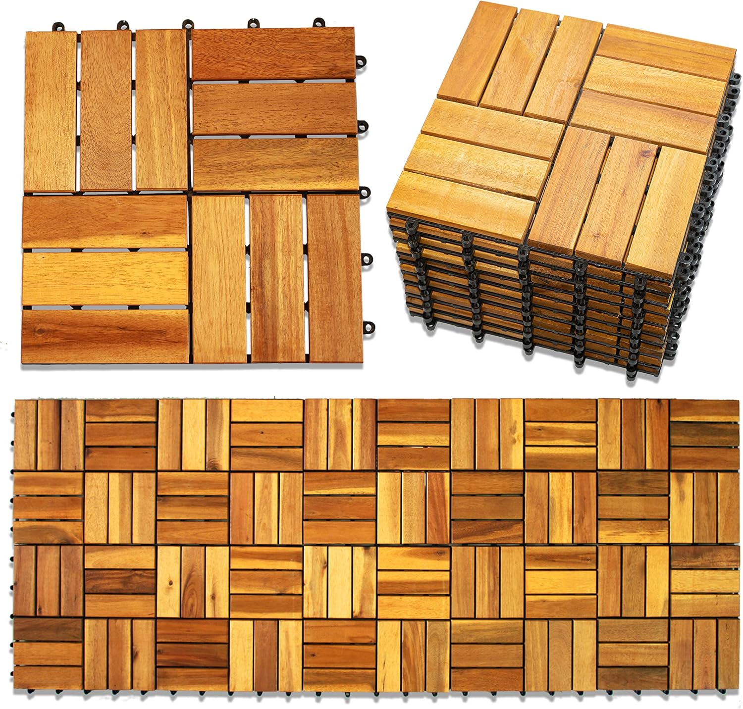 Interlocking Acacia Wood Deck Tiles,Box of 10, 30.5 x 30.5 cm ...
