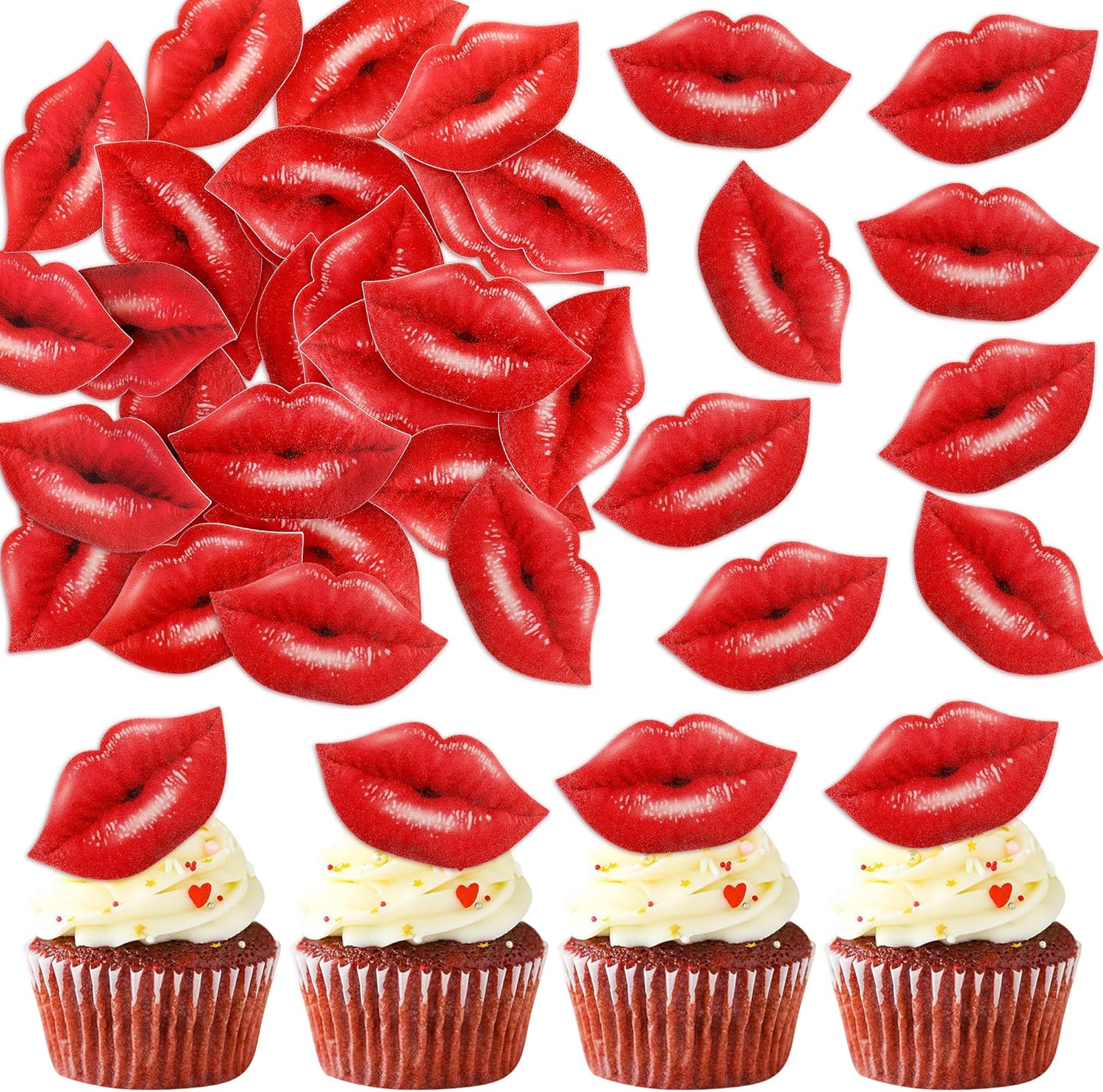 Amazon.com: Ercadio 40 Pack Edible Valentine’s Day Cupcake Toppers ...