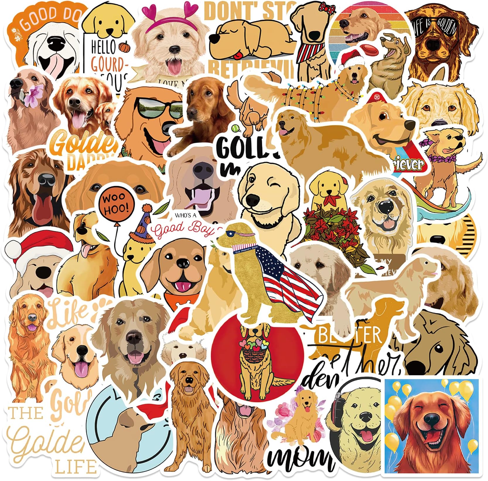 Amazon.com: Asverbet Golden Retriever Dog Stickers, 50PCS Vinyl ...