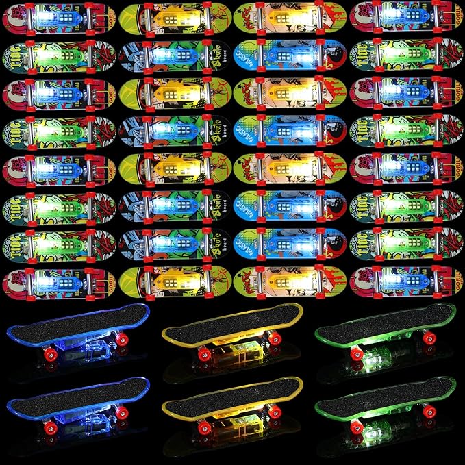 Amazon.com: Sotiff 33 Pcs Light up Mini Finger Skateboard Toys Set, LED ...