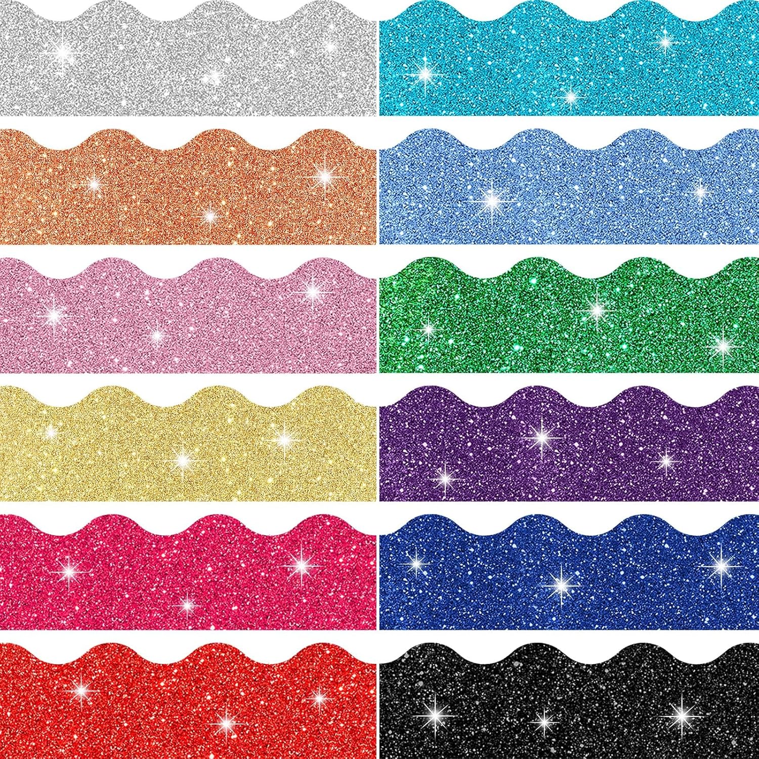 Amazon.com: Geyee 120 Pieces Glitter Bulletin Board Border Scalloped ...