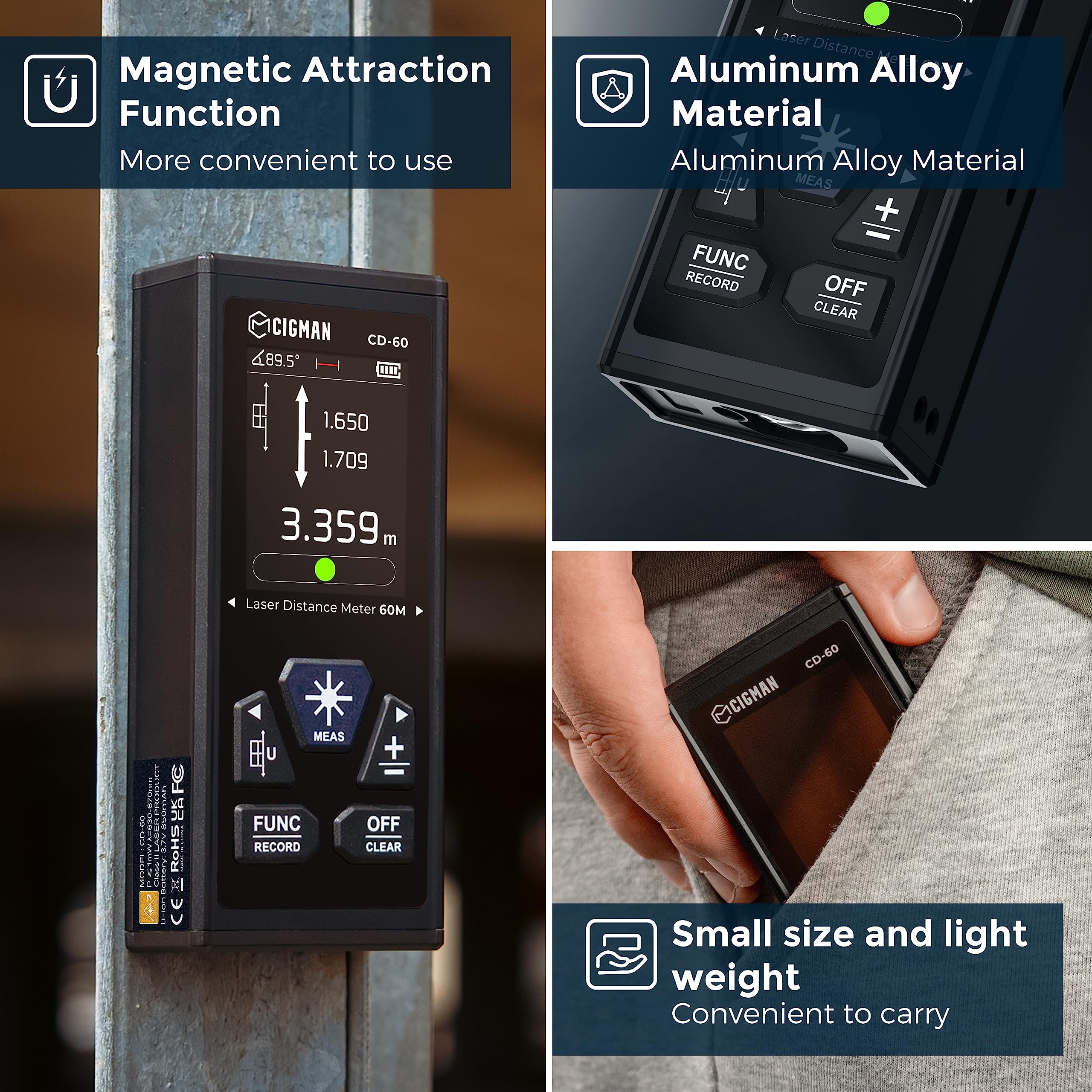 CIGMAN Dual Laser Distance Meter 393ft/120M Bilateral Laser Measurement ...