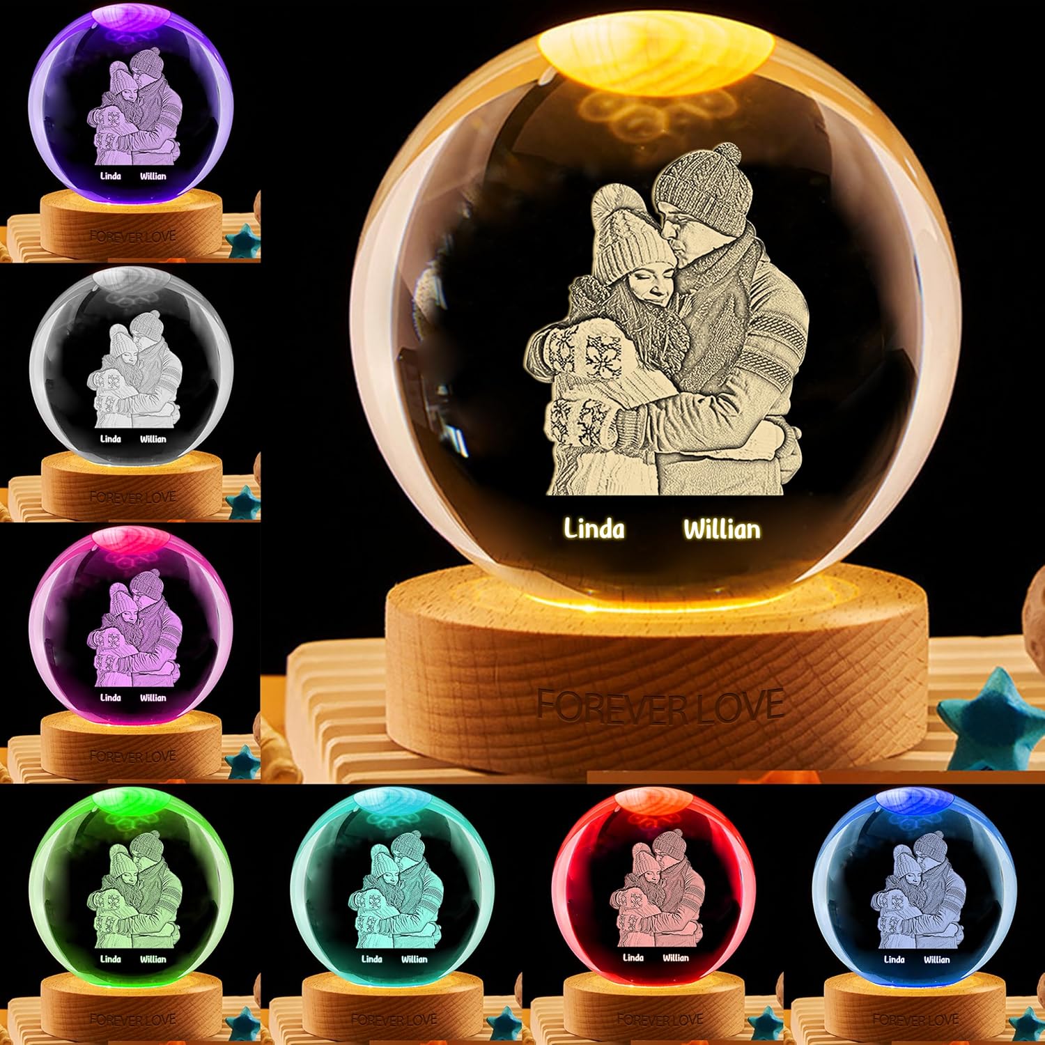 Amazon.com: Personalized Couple Photo Crystal Snow Globe Lamp,Custom ...
