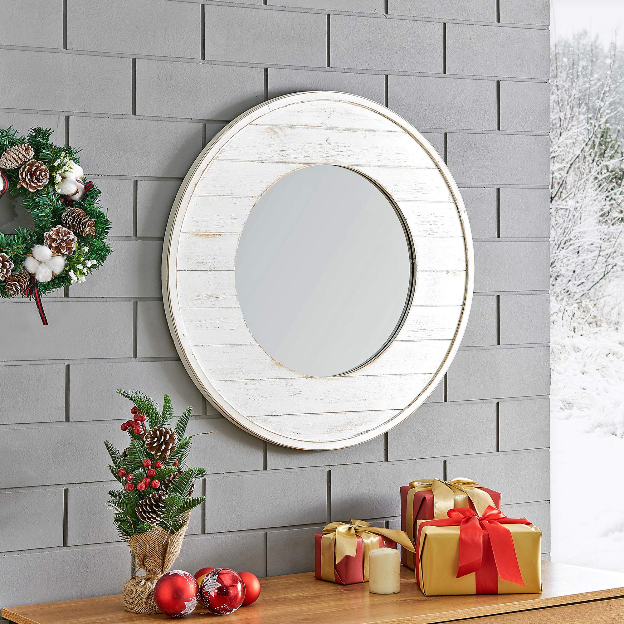FirsTime & Co. Ellison Shiplap Accent Wall Mirror, 27", Aged White for ...