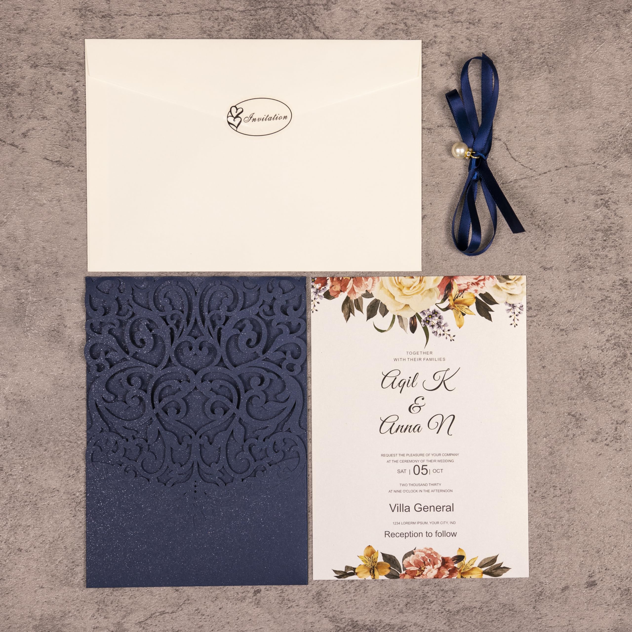 Laser Cut Wedding Invitations Name Blue