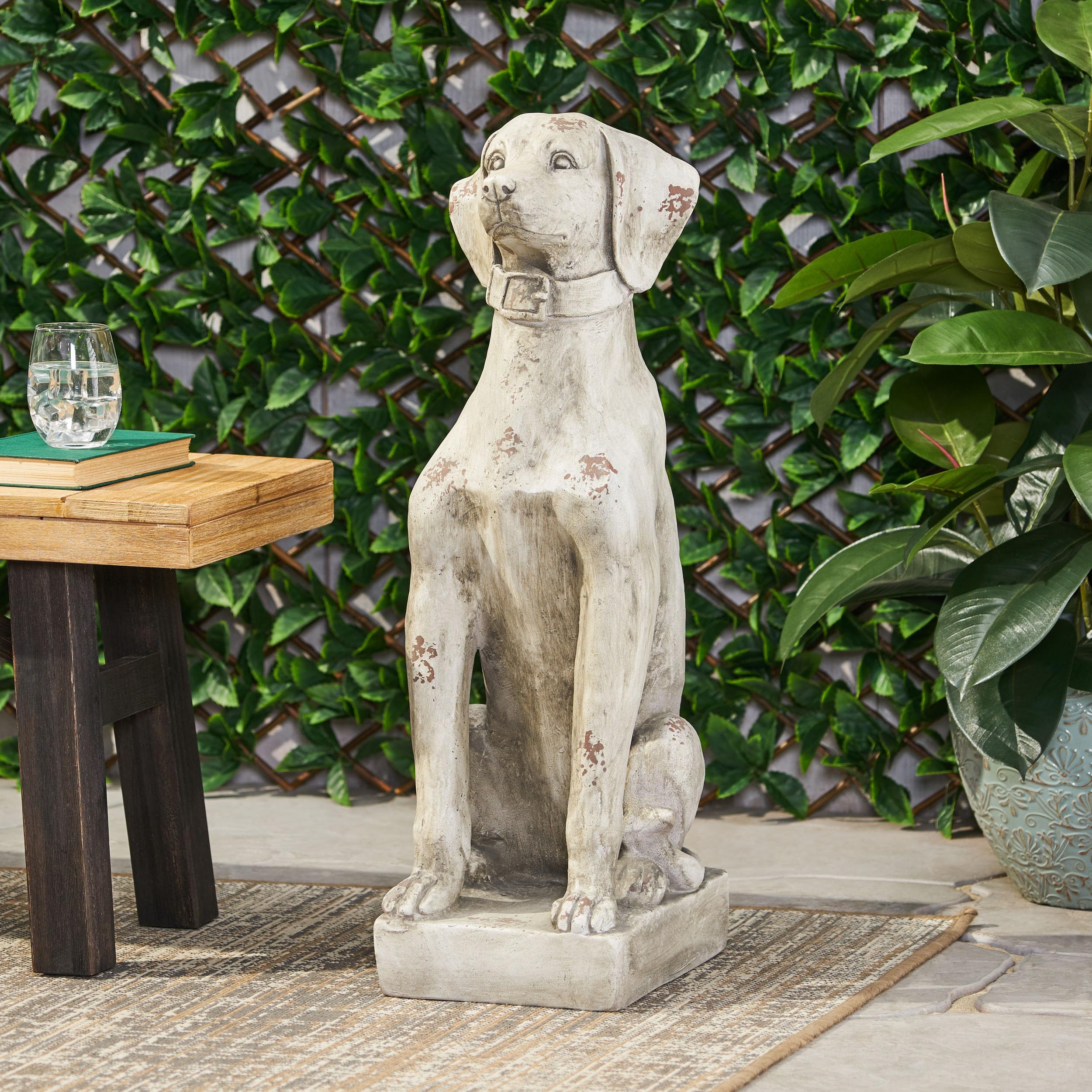 Snapklik.com : Merax MGO Antique White Dog Garden Statue - Outdoor Cast ...