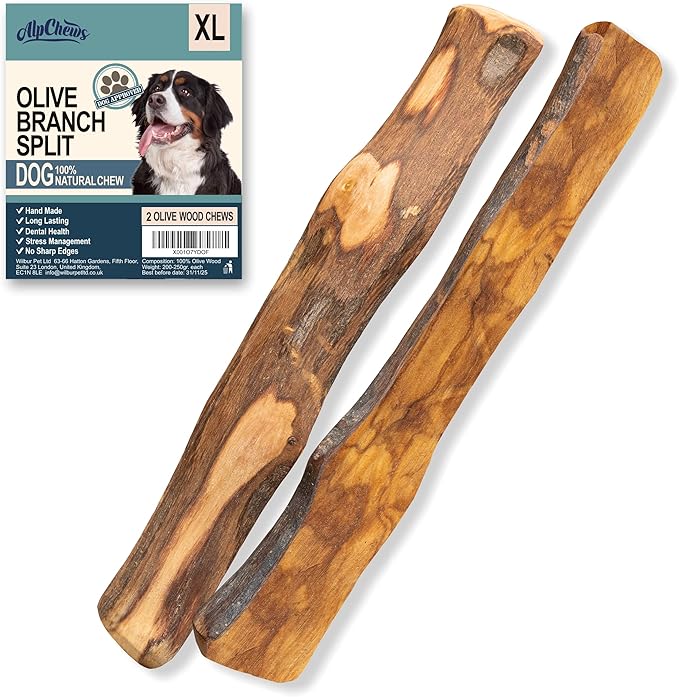 Alp Chews Olive Wood Dog Chew Split Extra Large Set of 2 Olive Branch ...