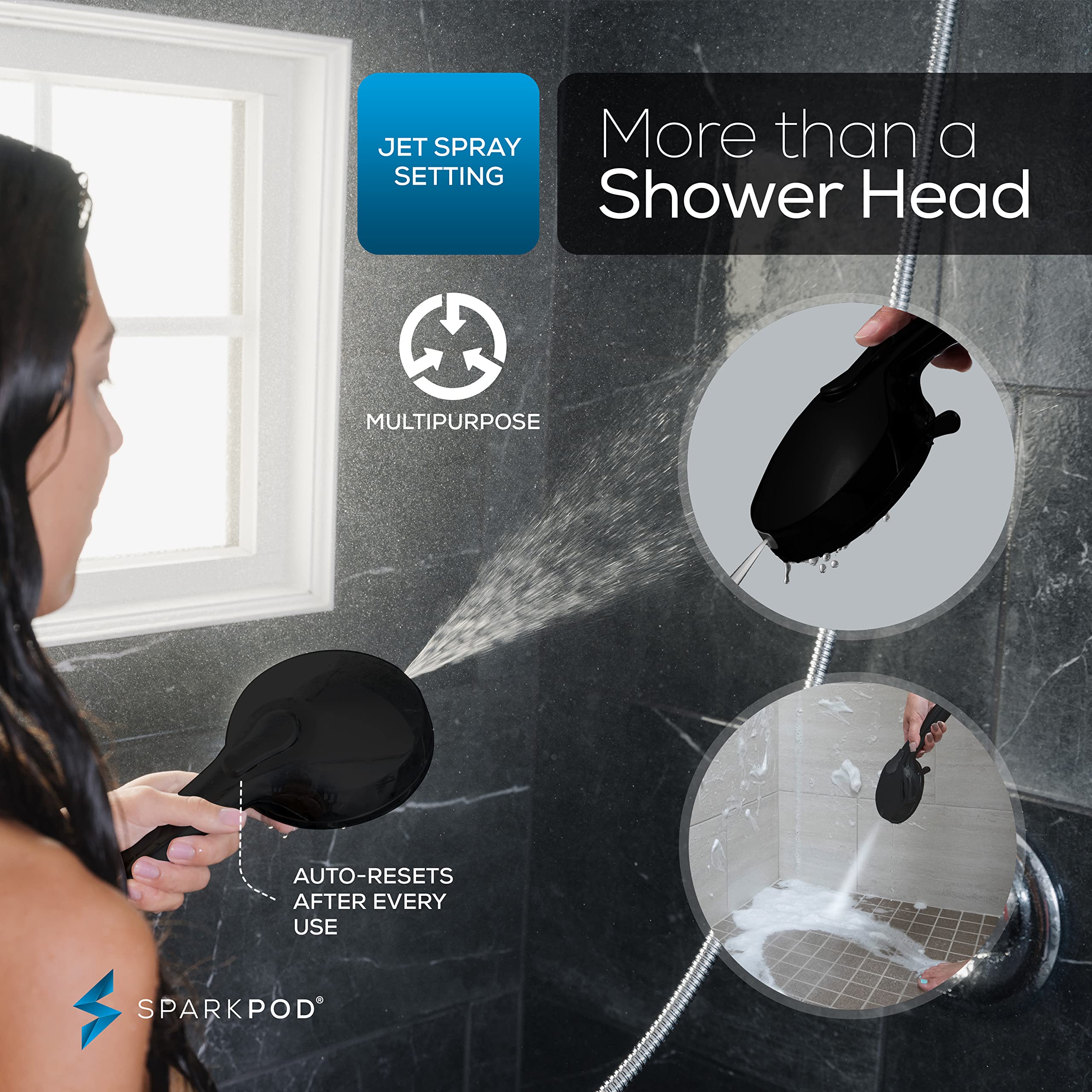Snapklik.com : SparkPod 5 Inch 9 Spray Setting Shower Head - Handheld ...