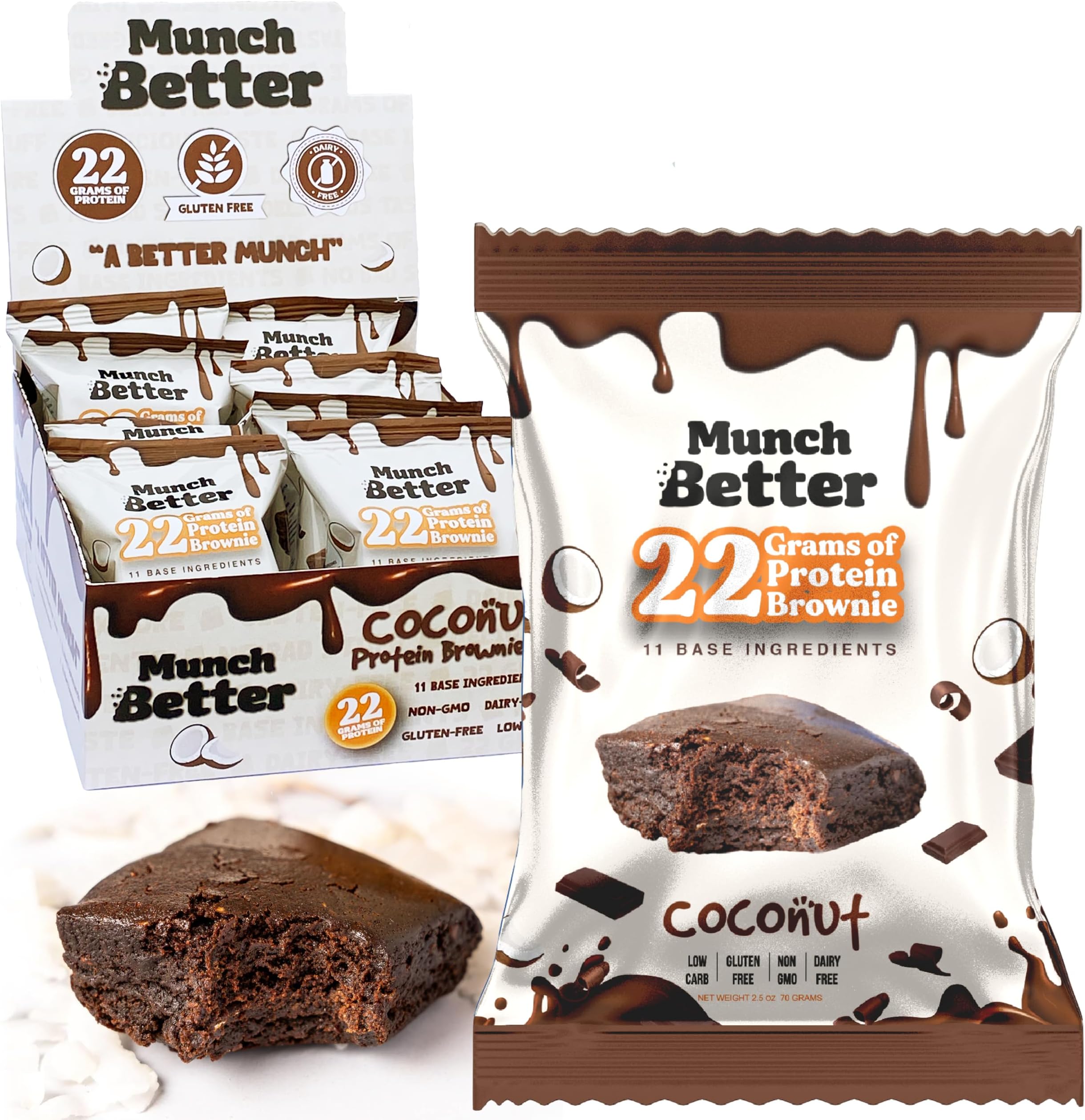Amazon.com: Munch Better 22g Protein Brownie, Gluten Free, Dairy Free ...