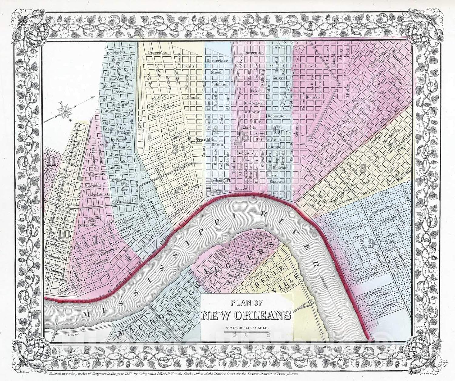 Amazon.com: Historical 1867 Mitchell Plan or Antique Map of New Orleans ...