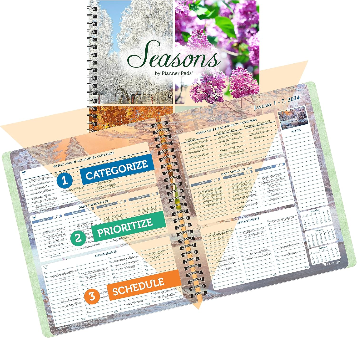 Planner Pad Spiral Bound 3-Tier Funnel Down 12 Month Organizer ...