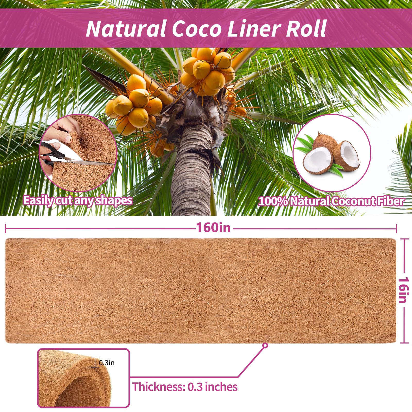 Snapklik.com : 16X160 Inch Natural Coco Liner Roll, Coconut Liners For ...