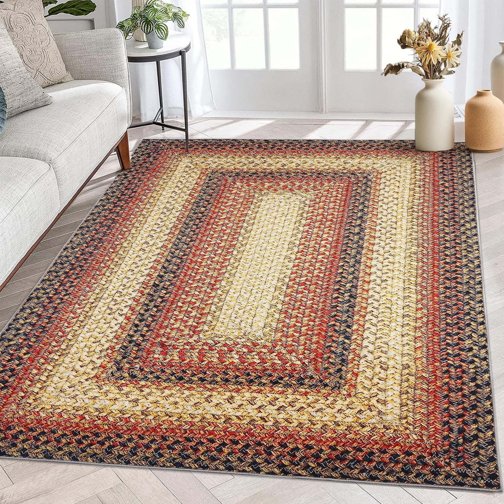 Amazon.com: ROYHOME 5x7 Bedroom Rug Braided Print Boho Rug Machine ...