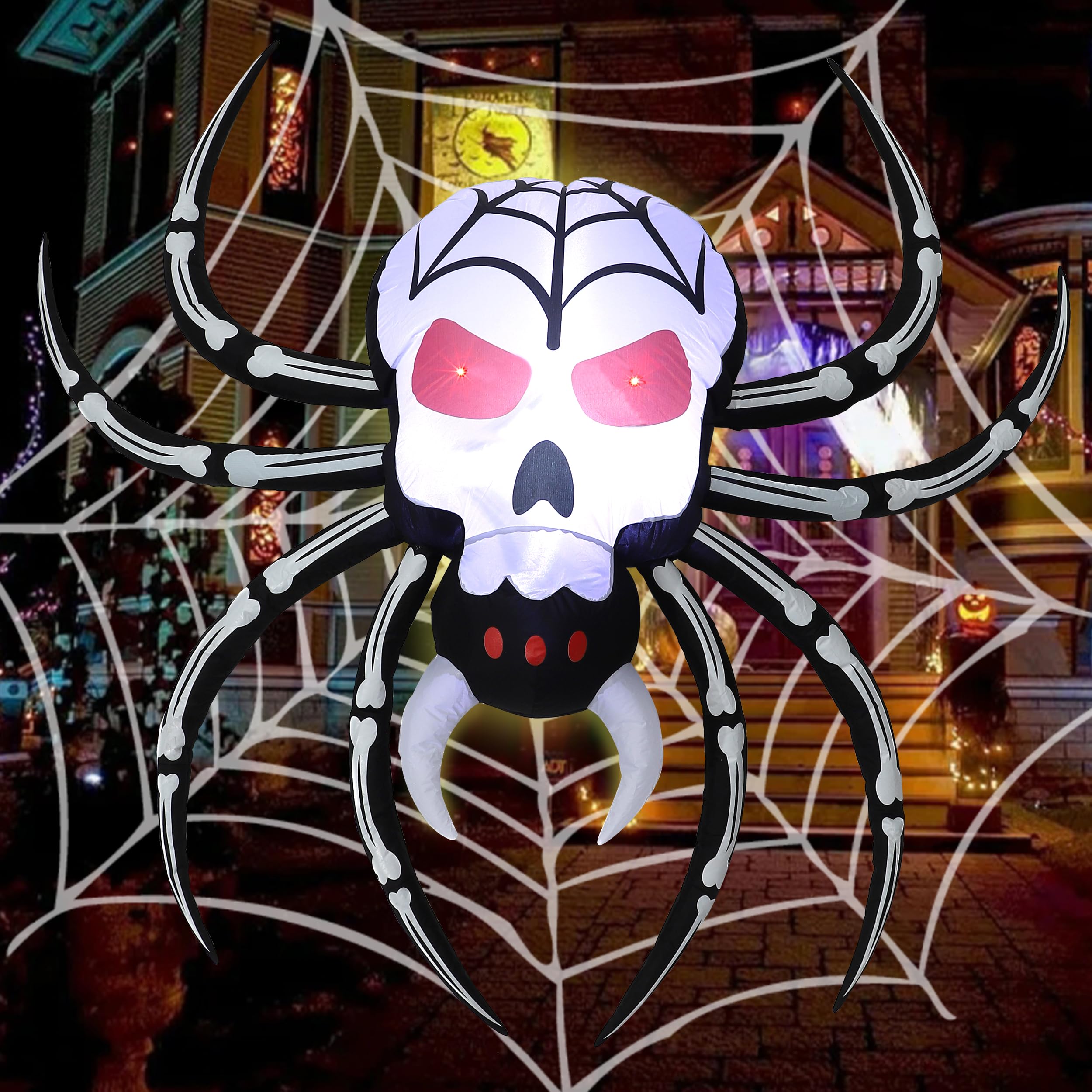 Snapklik.com : 6 FT Halloween Inflatable Skull Face Spider Scary Creepy ...