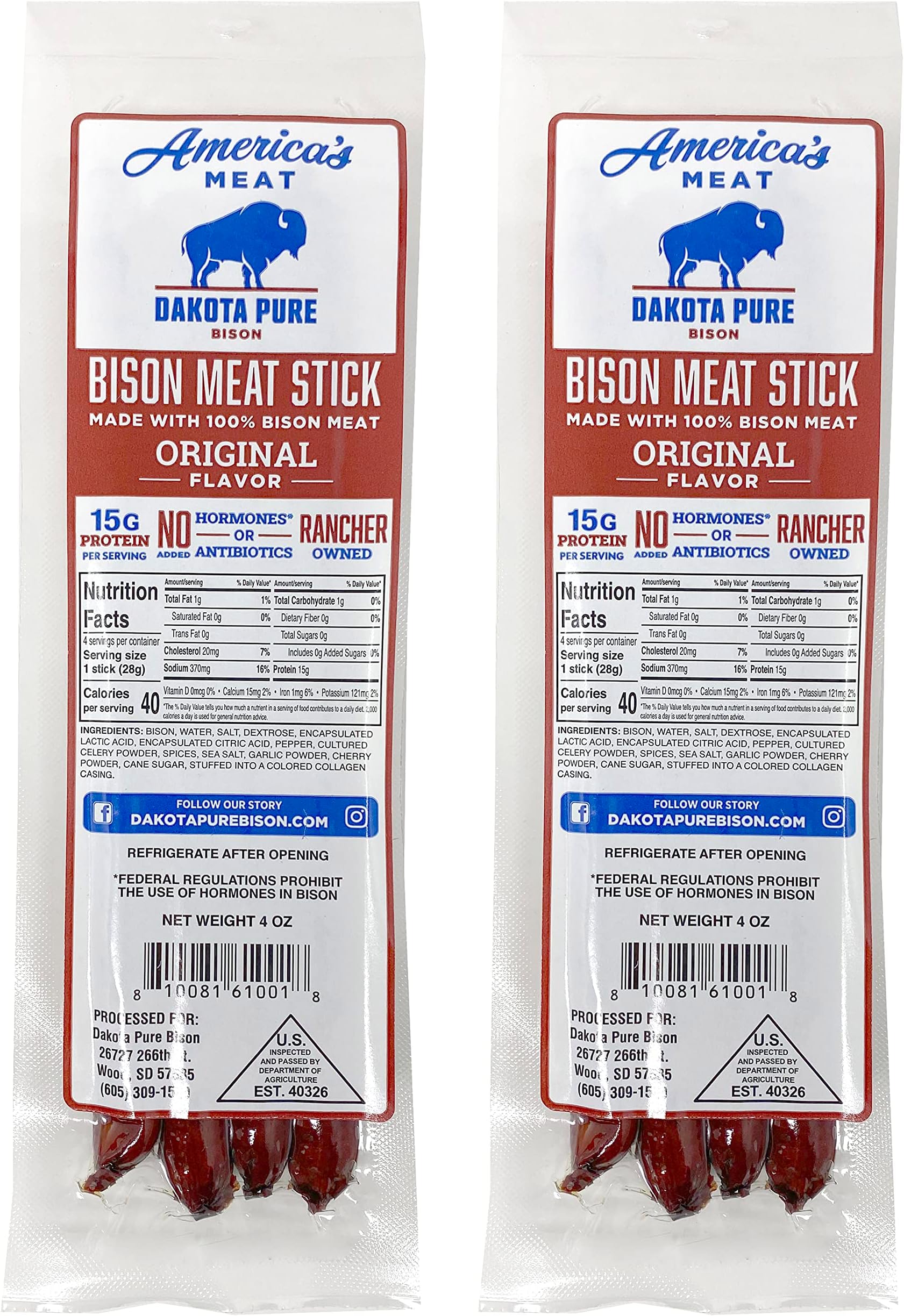 Amazon.com: Dakota Pure Bison Meat Stick Pack of 2 (8 Meat Sticks ...