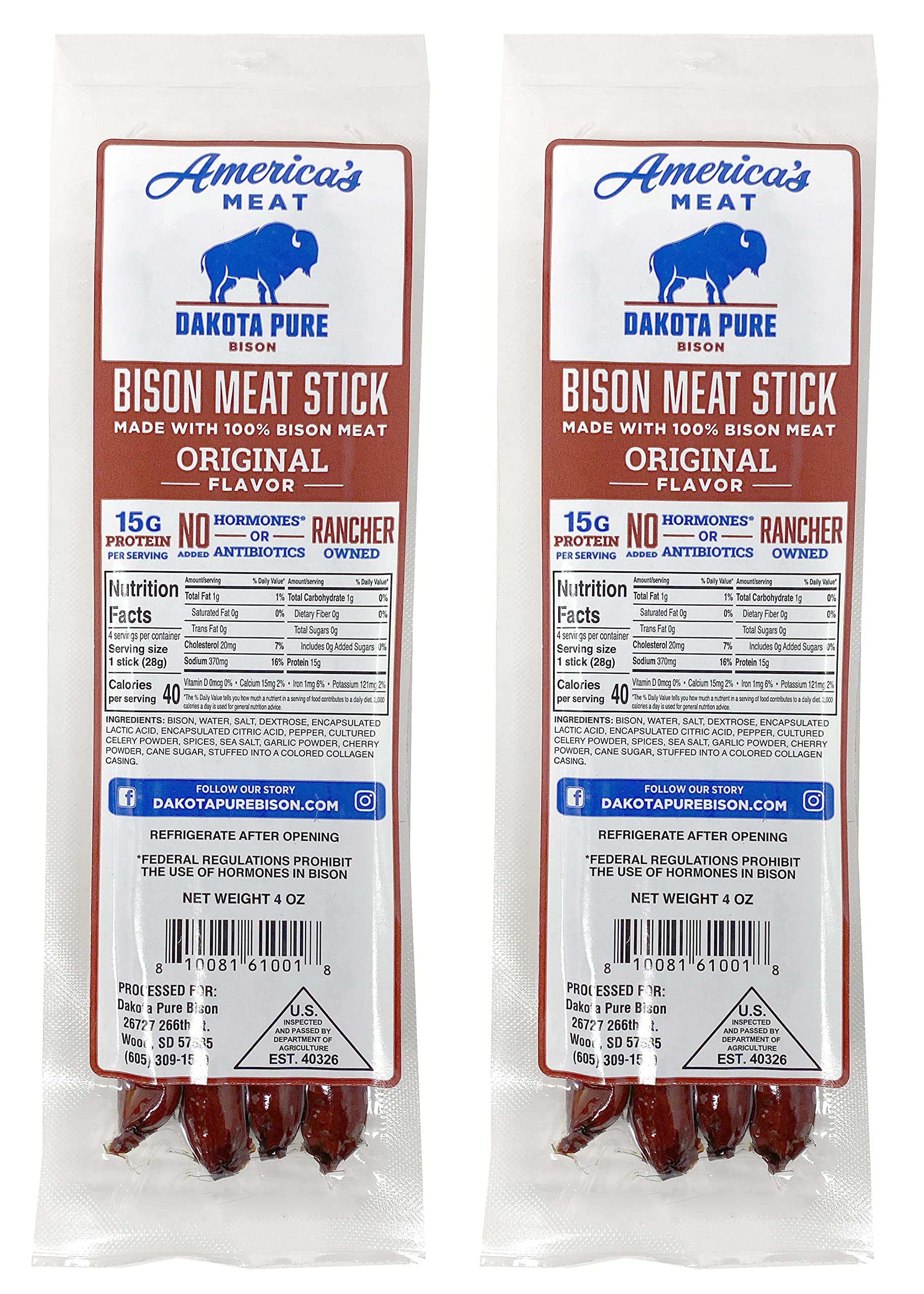 Amazon.com: Dakota Pure Bison Meat Stick Pack of 2 (8 Meat Sticks ...