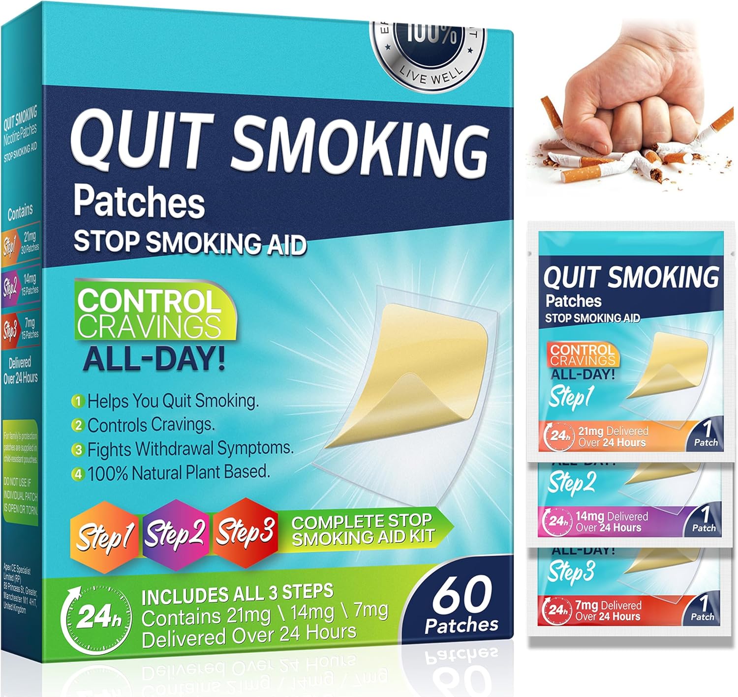 Amazon.com: Quit Smoking Patches Step 1 2 3 Stop Smoking Aid, 21mg ...