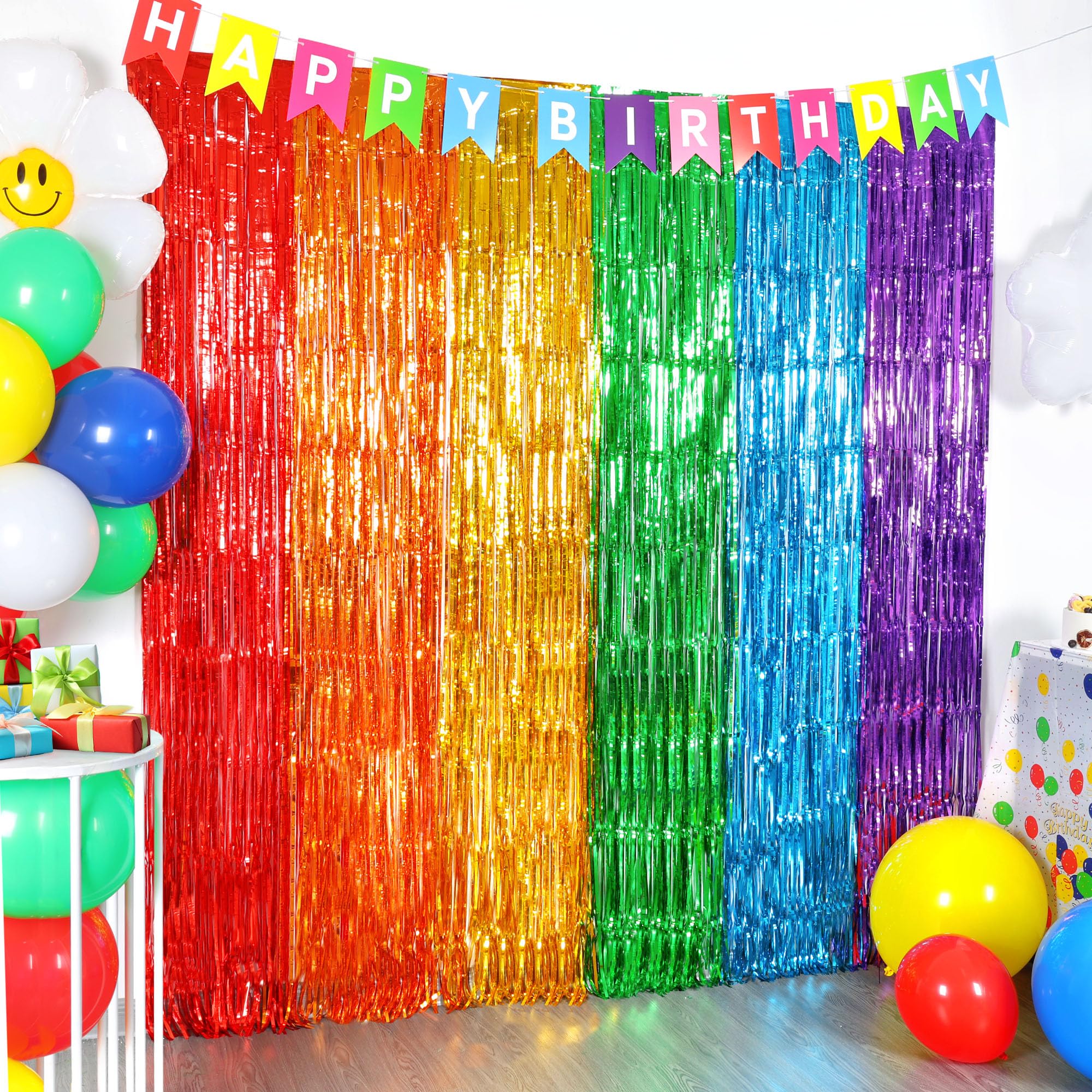 Amazon.com: Rainbow Foil Fringe Curtains, 2 Pack Rainbow Party ...