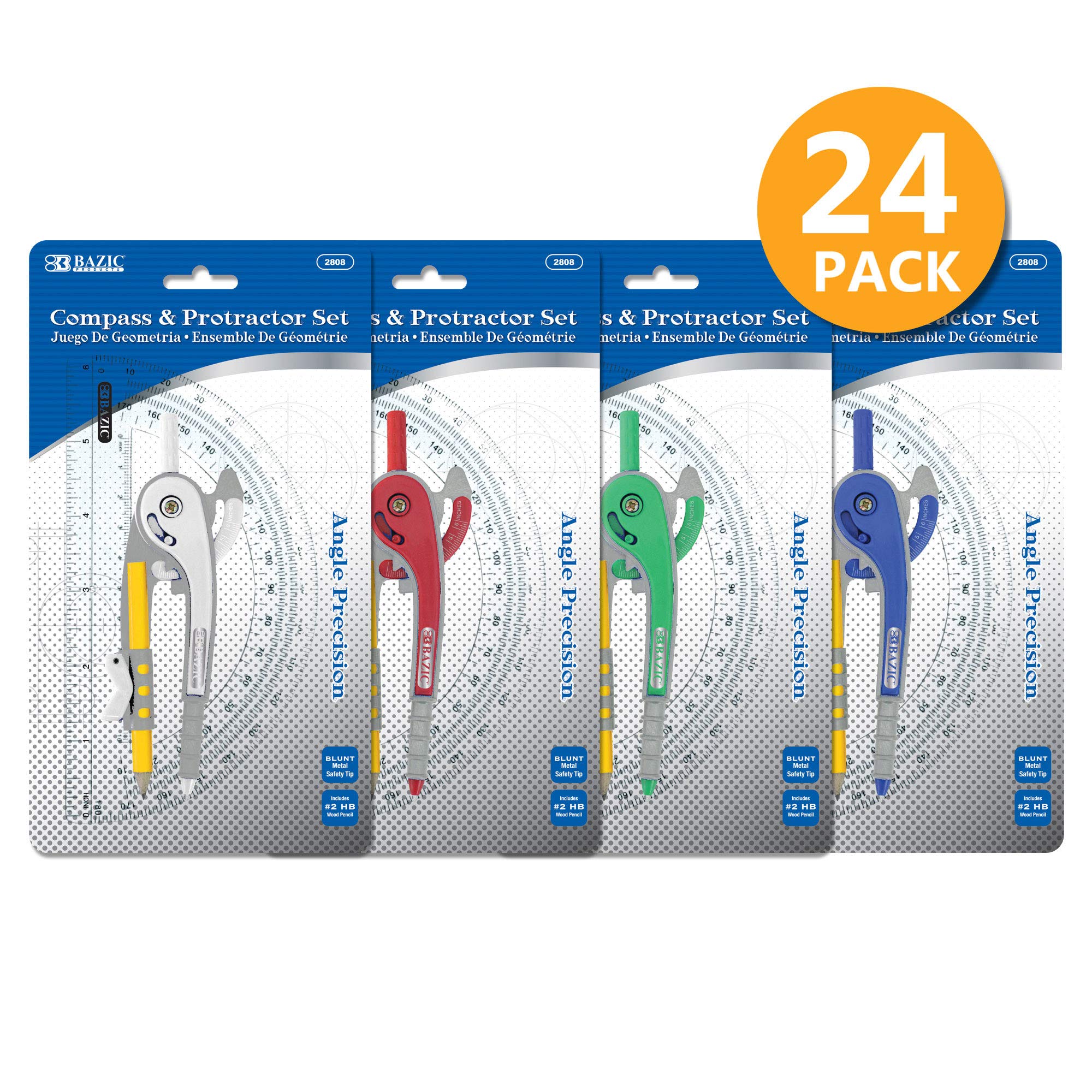 Buy BAZIC Geometry Math Compass Set w/Scale-Arm, 6" Protractor, & HB ...