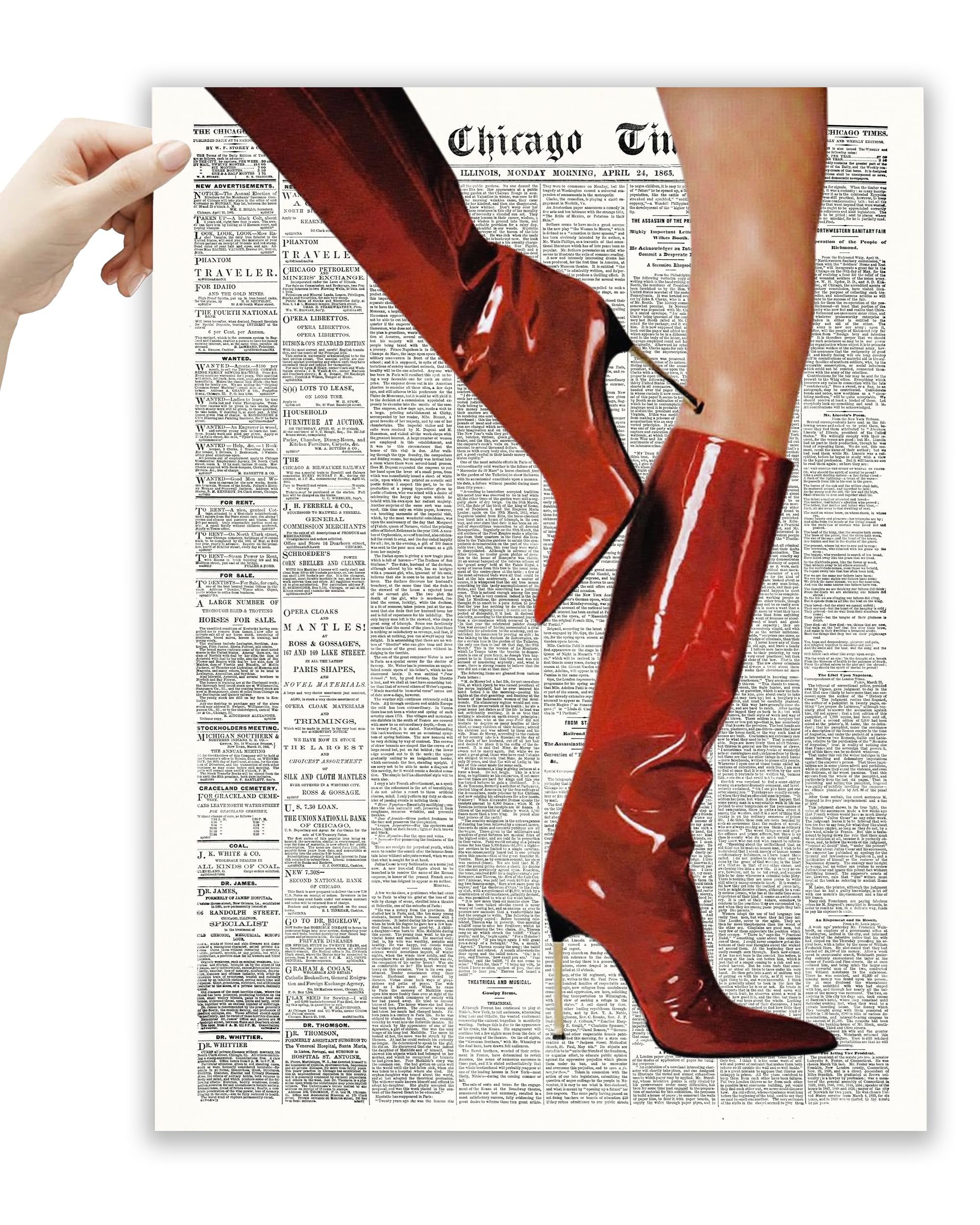 Amazon.com: EcoHest UnFramed Trendy Newspaper Red Boots Wall Art, 12x16 ...