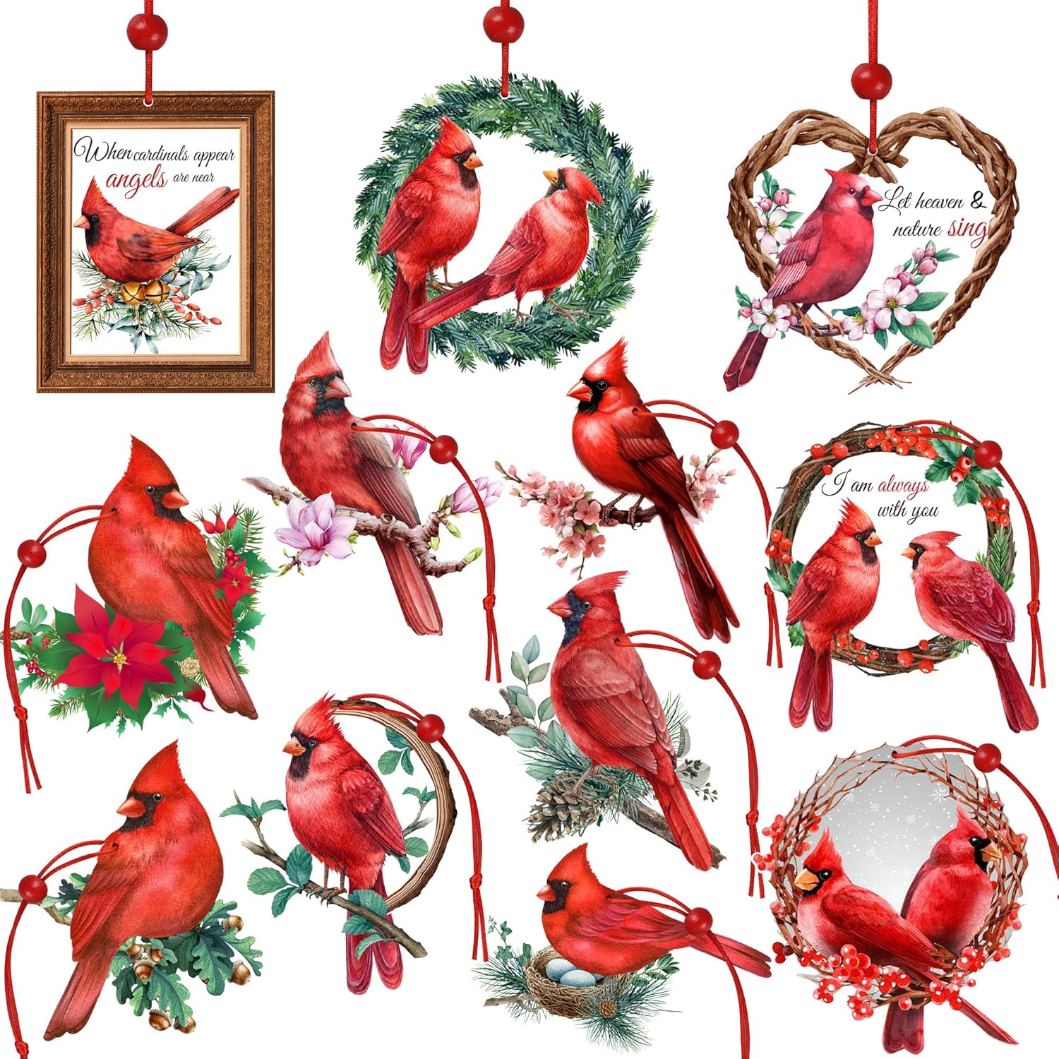 Amazon.com: 36 PCS Red Cardinal Christmas Ornaments Wood Cardinals ...