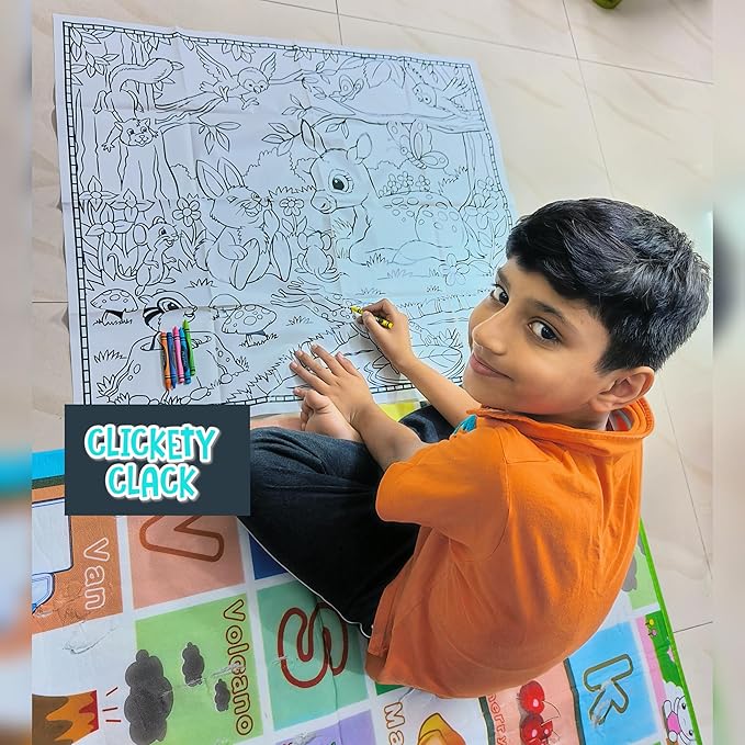 CLICKETY CLACK Creative Reusable Coloring MAT with Cryons/Indoor Outdor ...