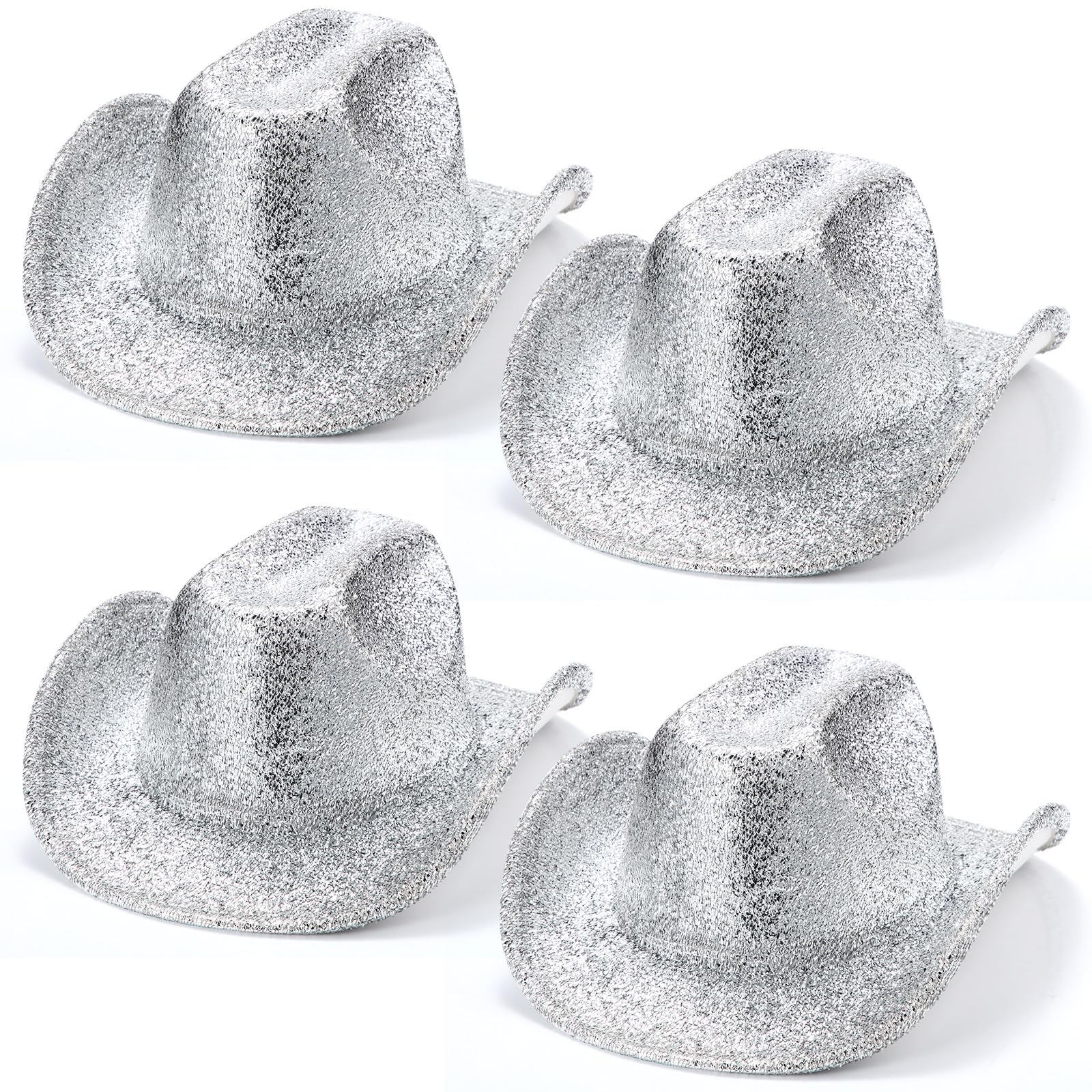 Breathffy 4 Pcs Silver Cowboy Hat Felt Western Cowgirl Hat with Wide ...