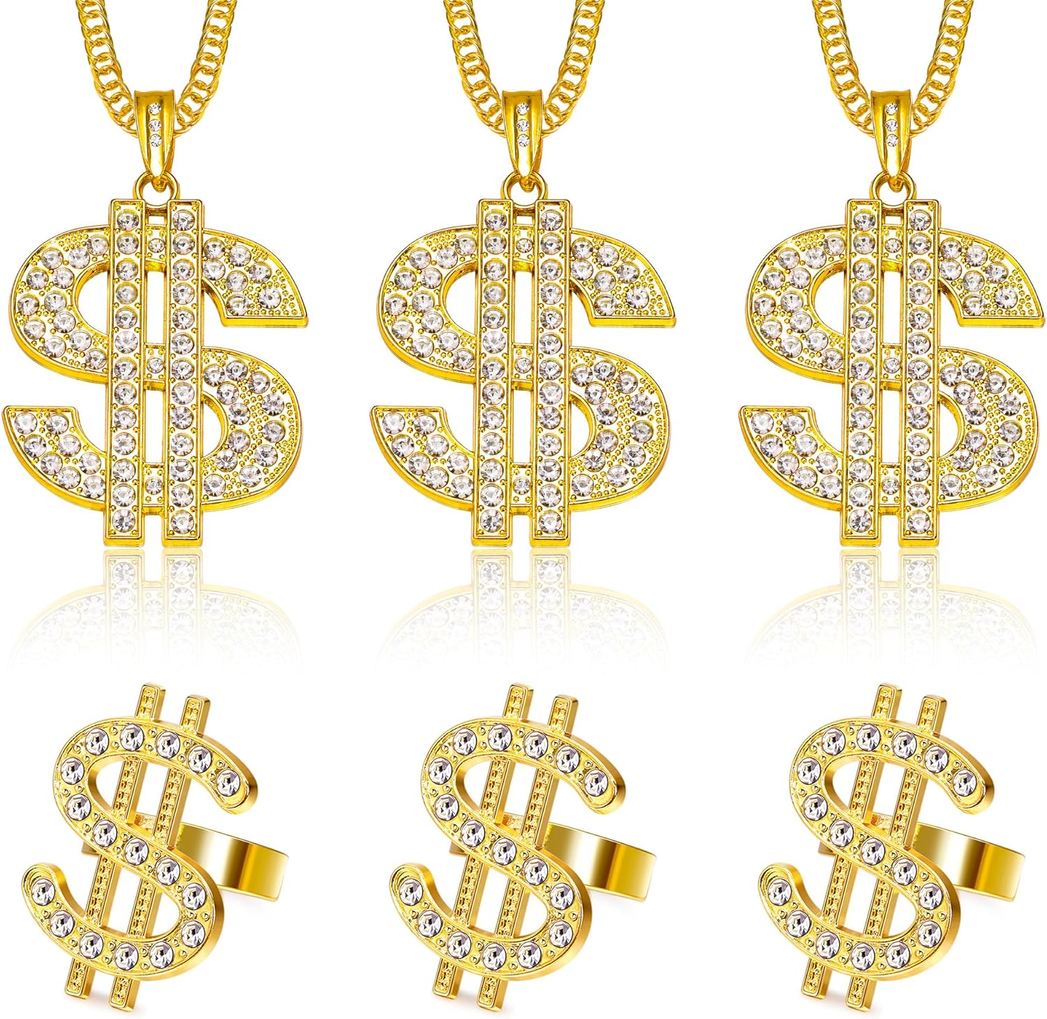 Amazon.com: NICEIGHT 6Pcs Gold Plated Dollar Sign Necklace Hip Hop ...