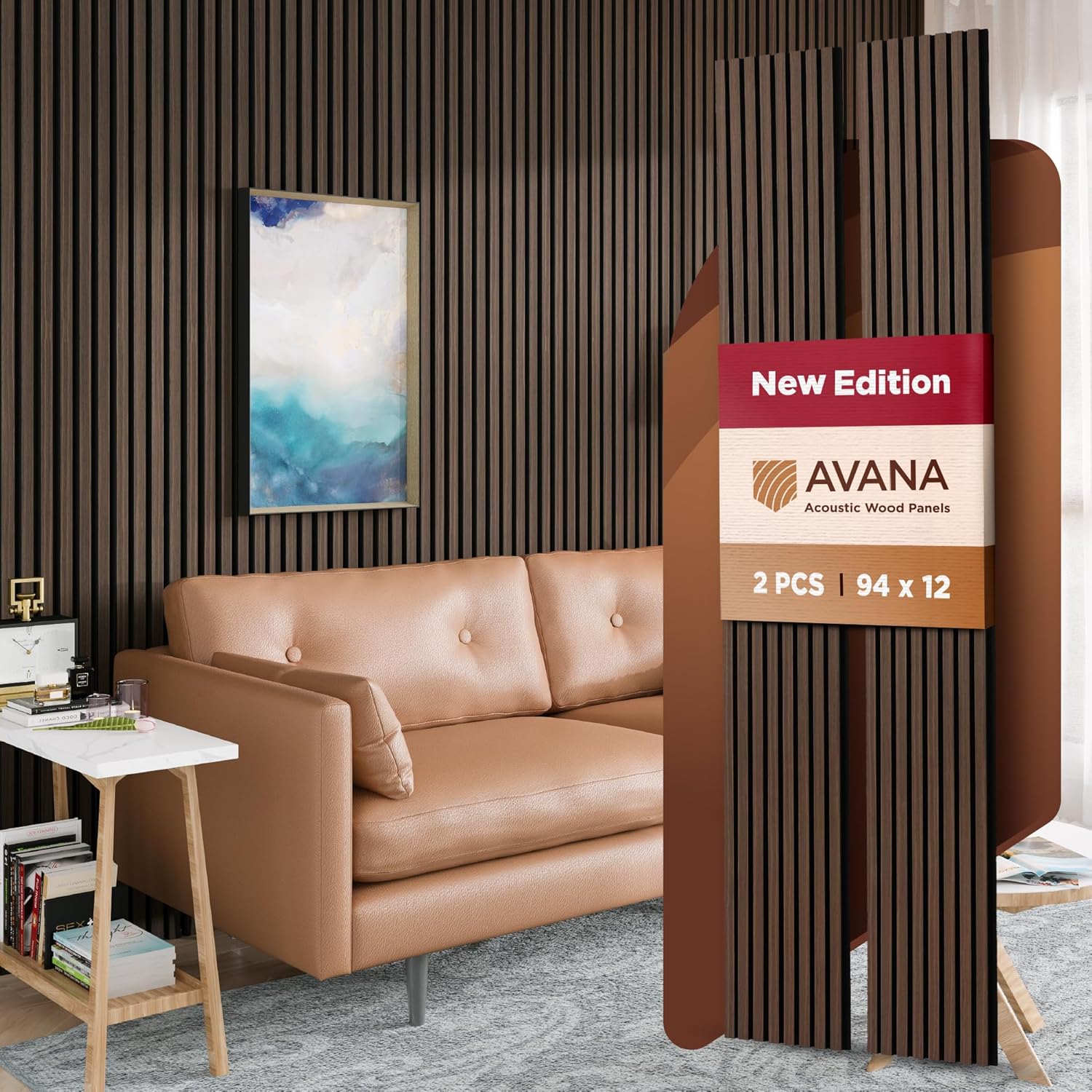 Amazon.com: Avana Acoustic Wood Wall Panels – 94.4 x 12.6 Inch Dark ...