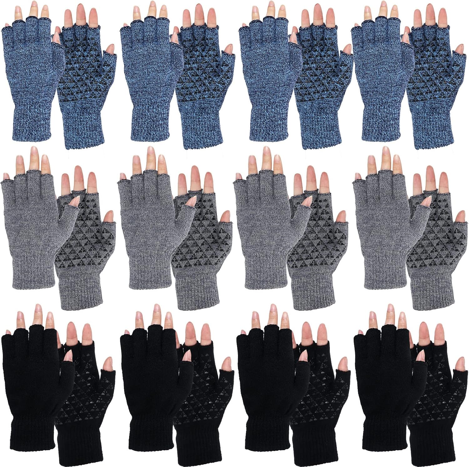12 Pairs Winter Half Fingerless Knit Gloves Stretchy Anti Slip Warm ...