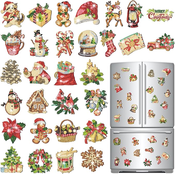 Amazon.com: Copkim 30 Pcs Christmas Diamond Art Magnets Kits DIY Santa ...
