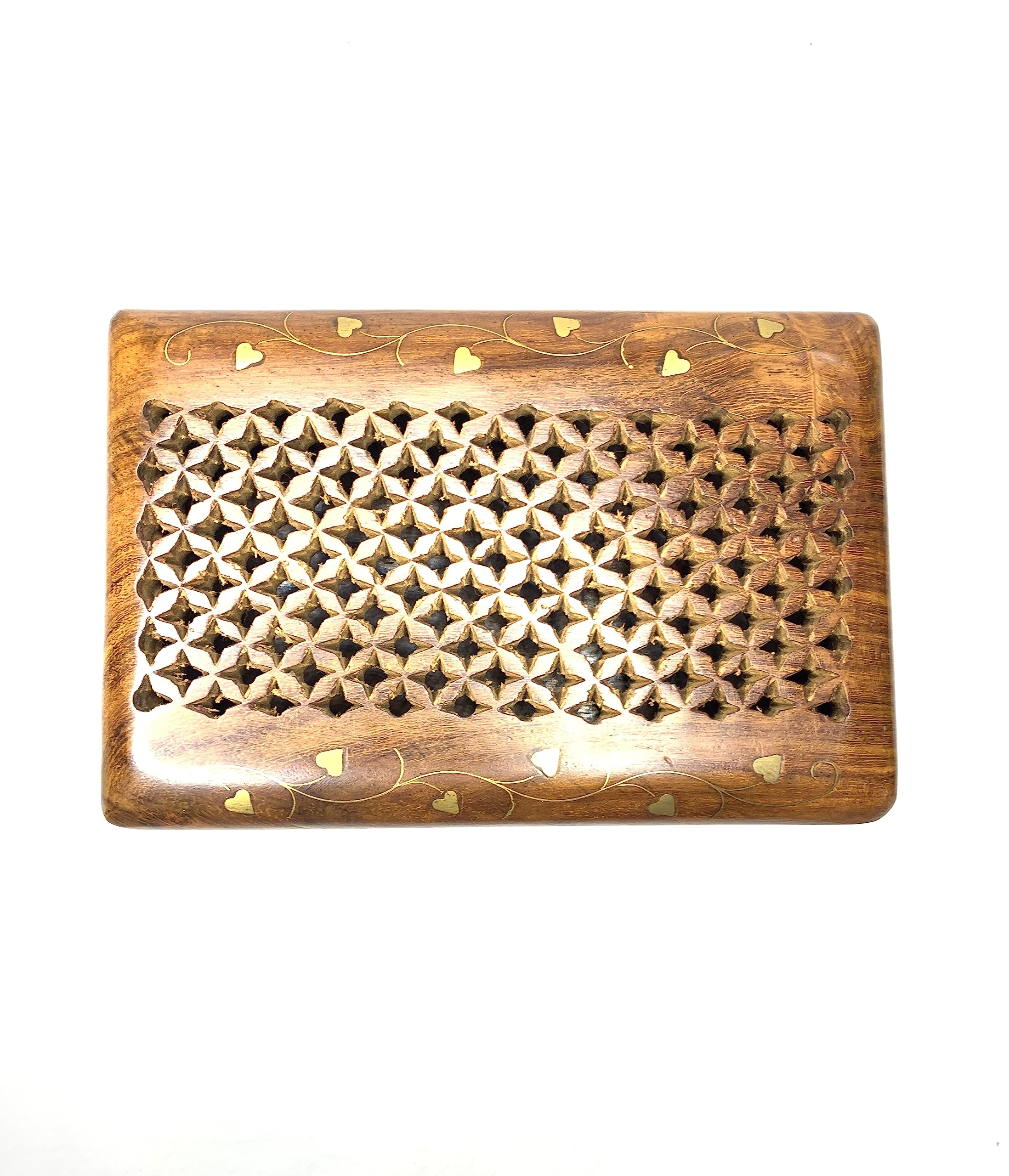 ASPIRATION INTERNATIONAL Sheesham Wood Jaali Cut Design Box with Brass ...