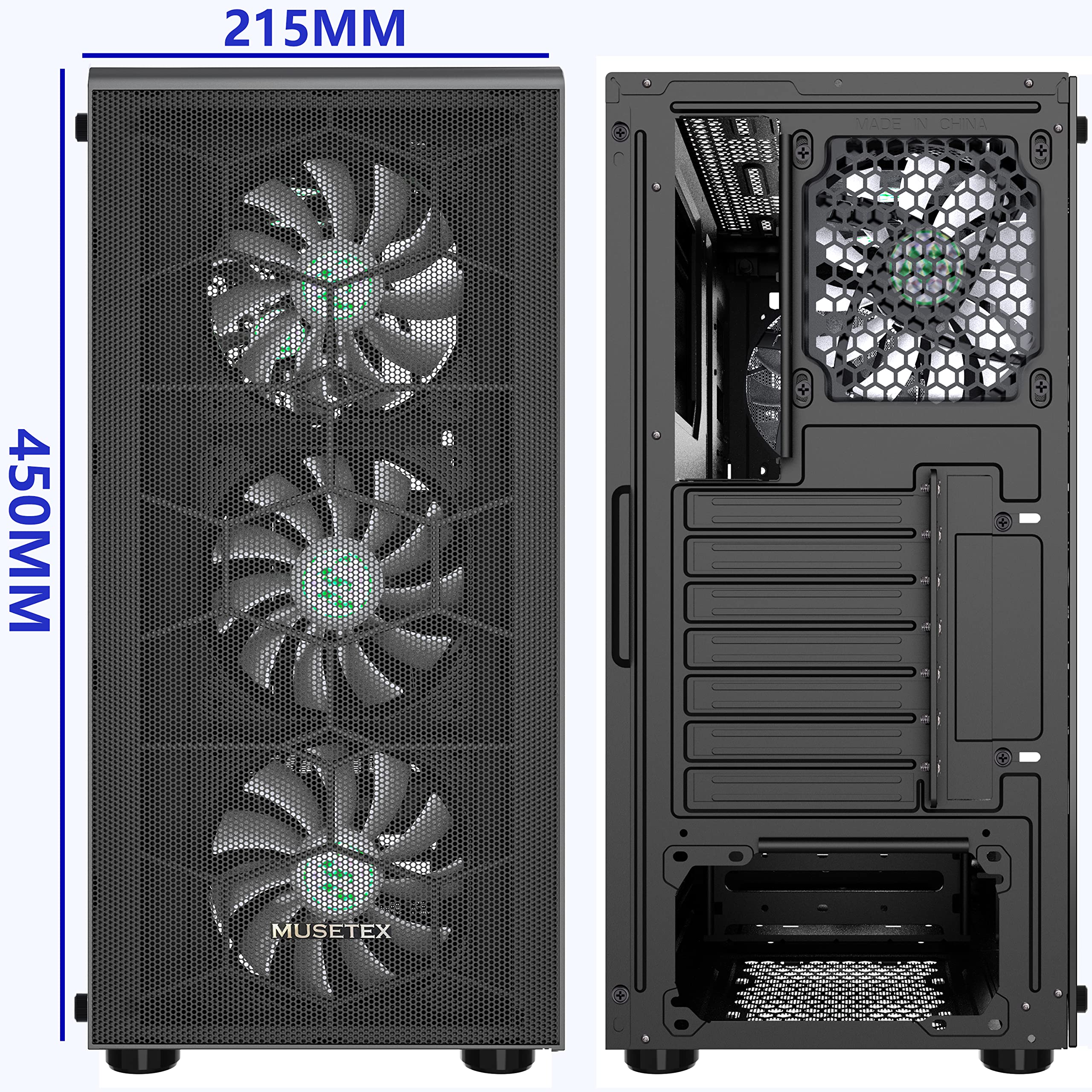 MUSETEX ATX PC Case, Mid Tower Mesh Computer Case with 6pcs 120mm LED ...