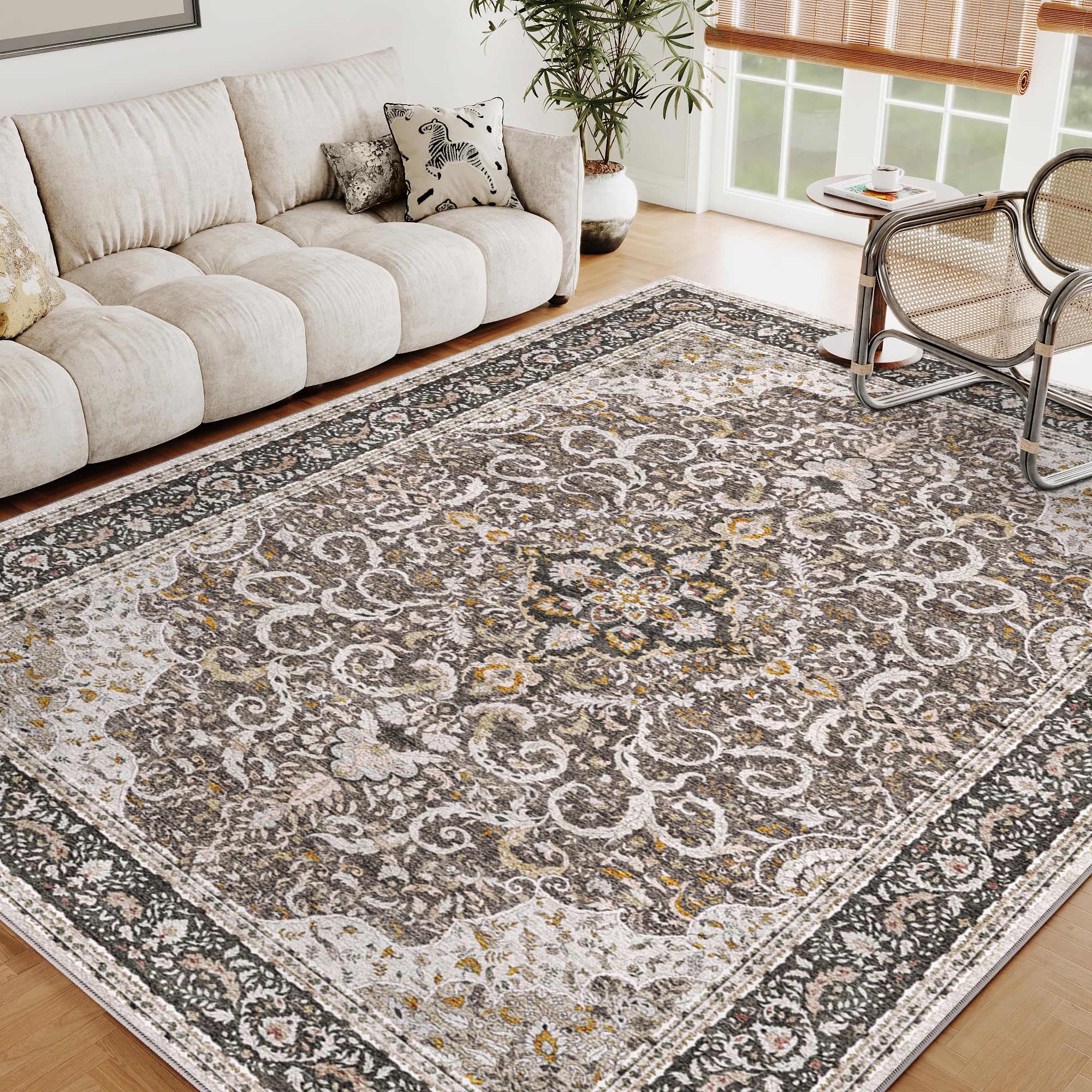 Amazon.com: PureCozy Vintage Gray Area Rug 6x9 Machine Washable Large ...