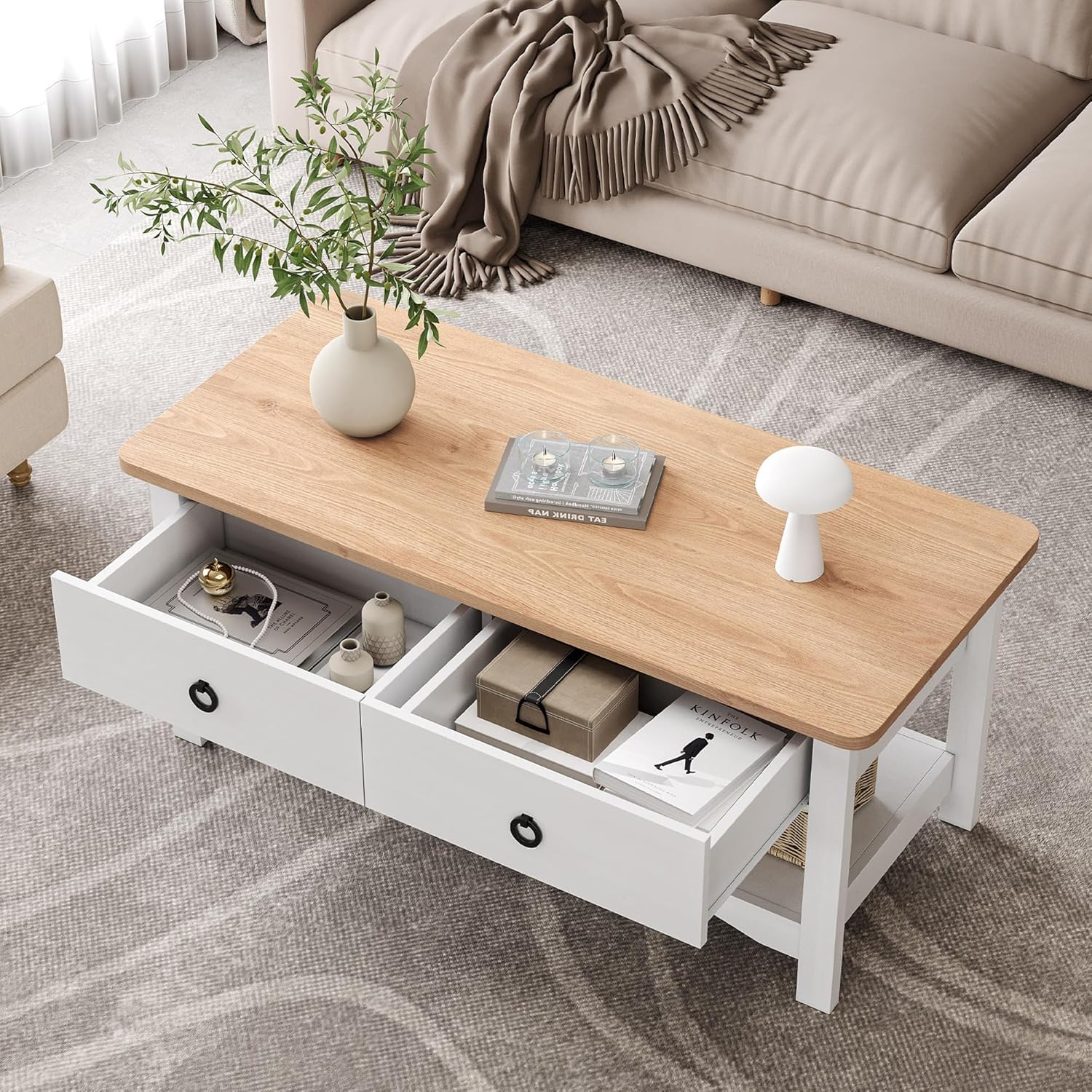 Amazon.com: DWVO Rustic Coffee Table, Rectangle Coffee Tables with ...