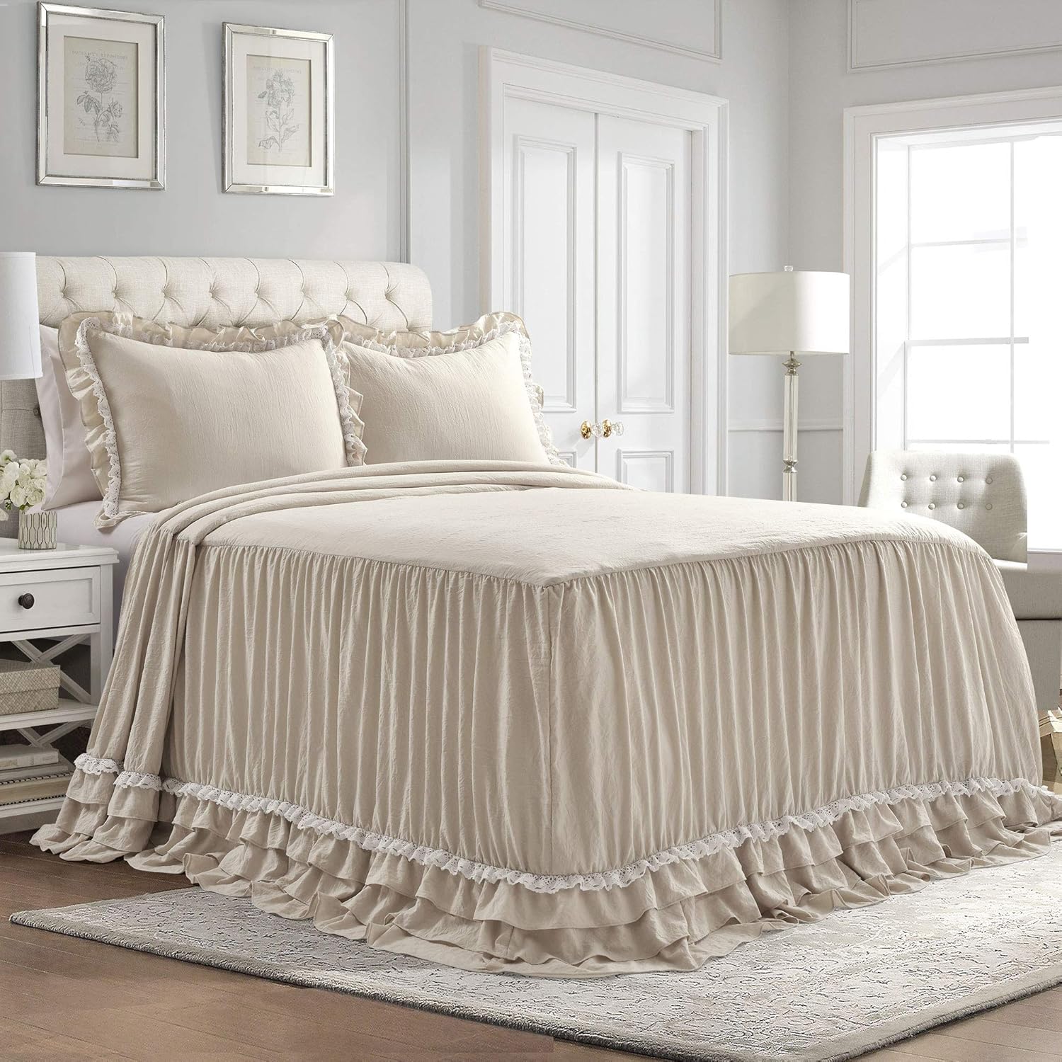 Amazon.com: Lush Decor Ella Ruffle Lace Bedspread, 3 Piece Set, Queen ...