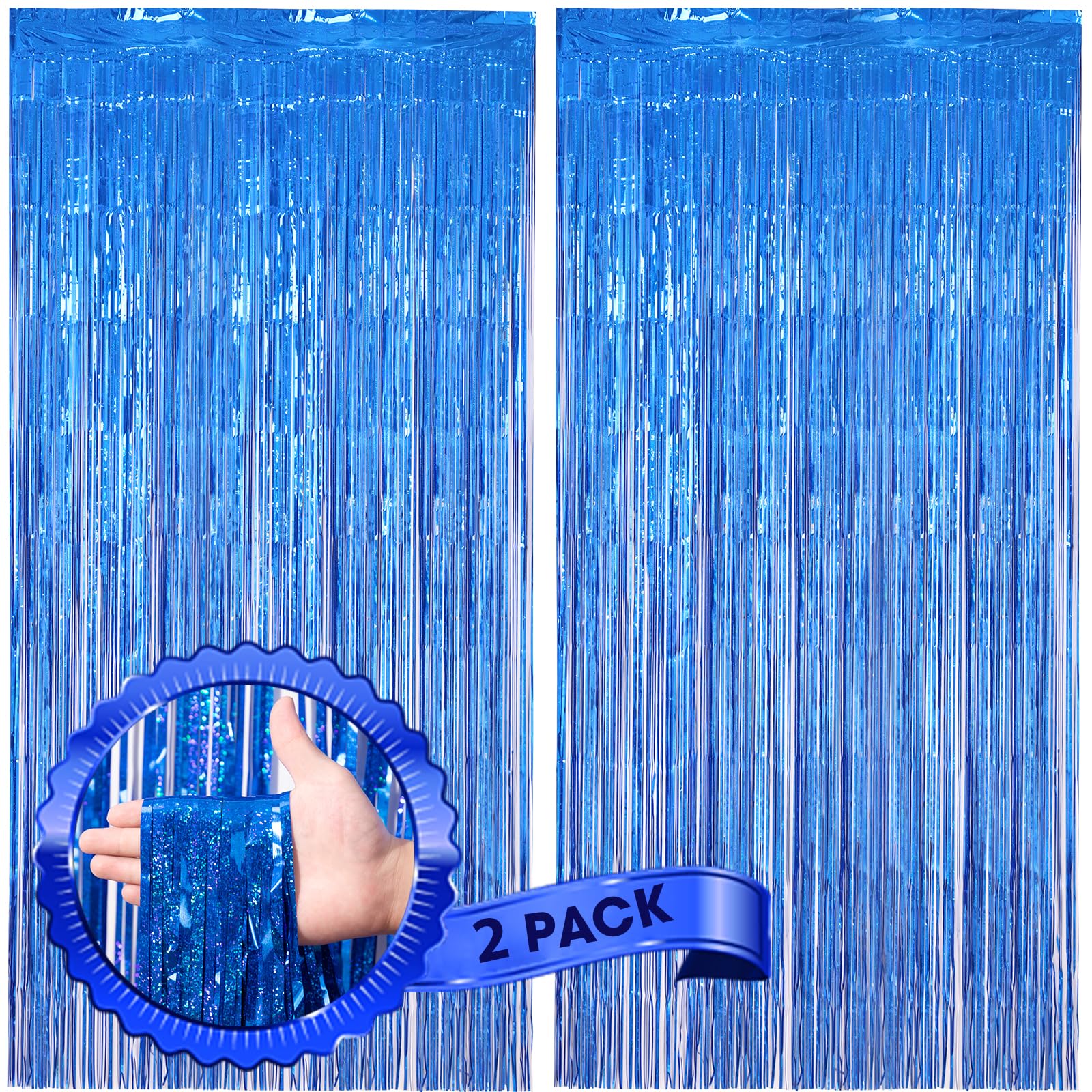 Snapklik.com : Voircoloria 2 Pack Laser Blue Foil Fringe Backdrop Curtains