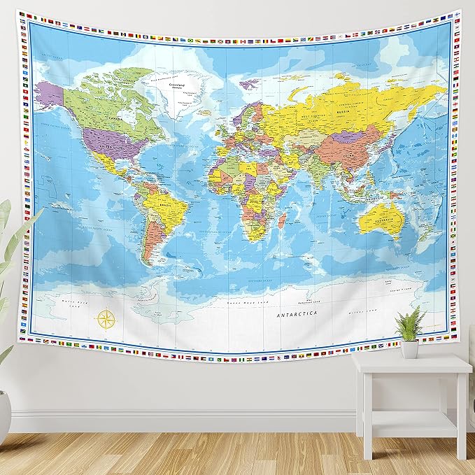 Tapiz grande con mapa del mundo para colgar en la pared, tapiz ...