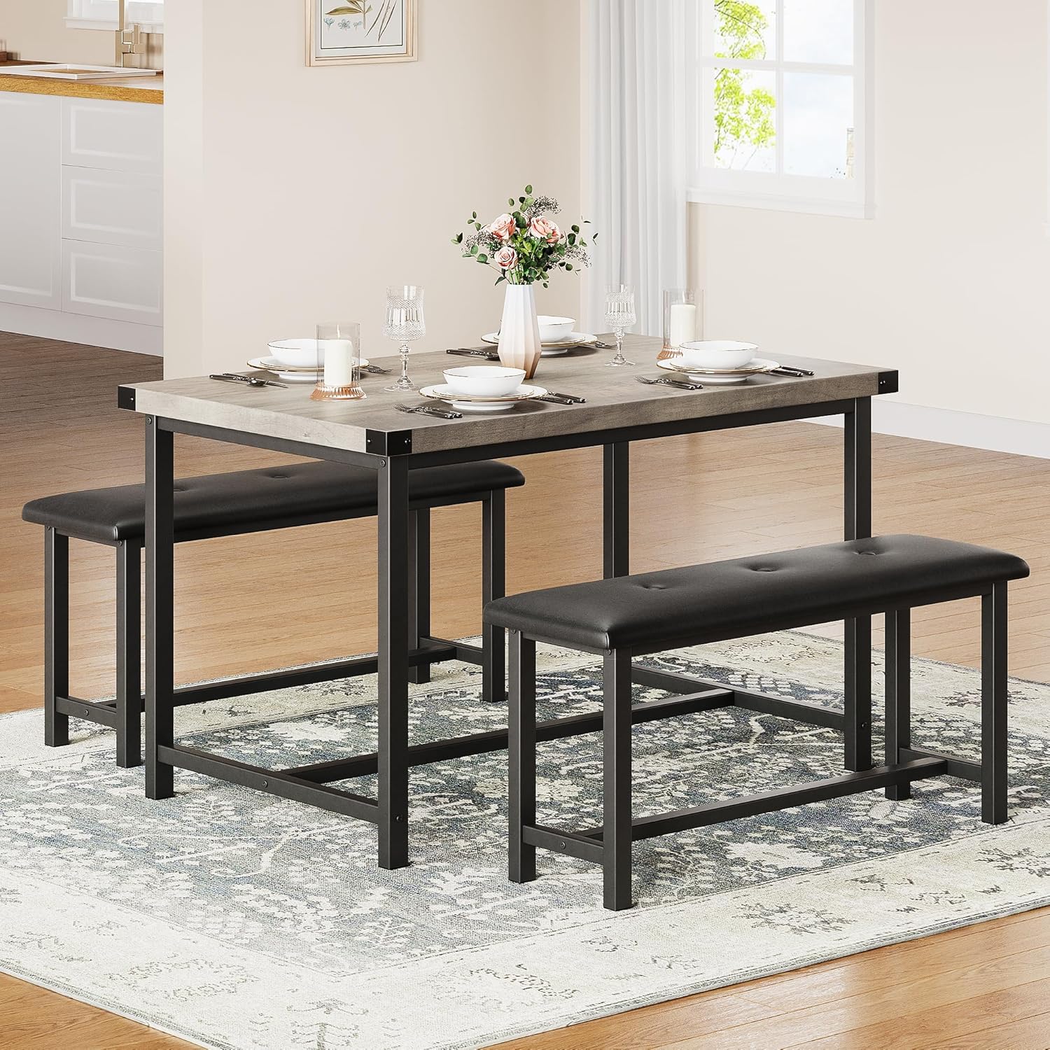 Amazon.com - GAOMON Kitchen Table and Benches, 3 Piece Dining Table Set ...