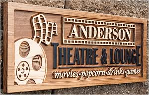 Amazon.com: Personalized Wood Theater Film Sign | Home Movie Room Decor ...