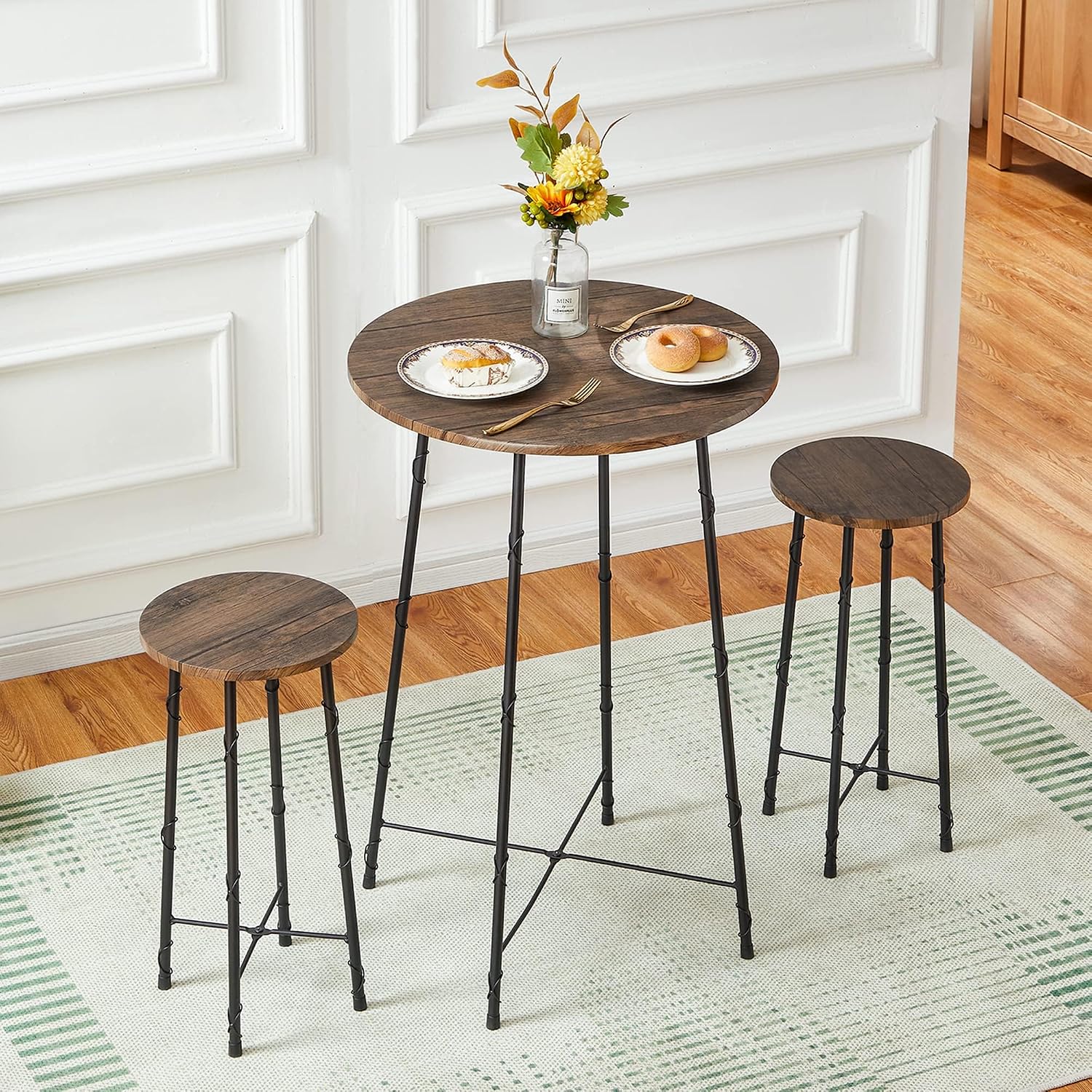 Amazon.com: VECELO 3-Piece Round Pub Dining Set - High Top Bar Table ...