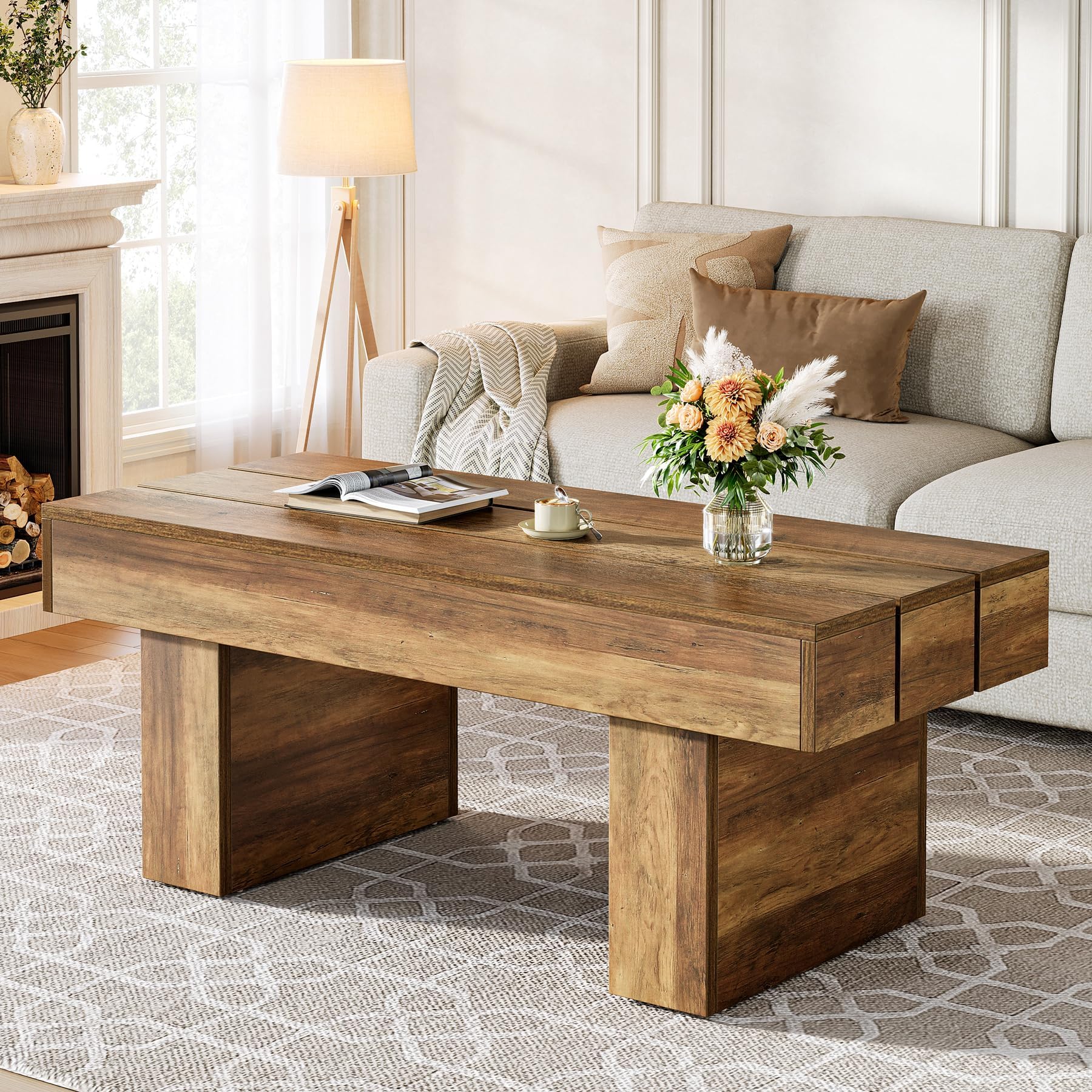 Amazon.com: Tribesigns Rectangle Coffee Table, 47-Inch Farmhouse Center ...