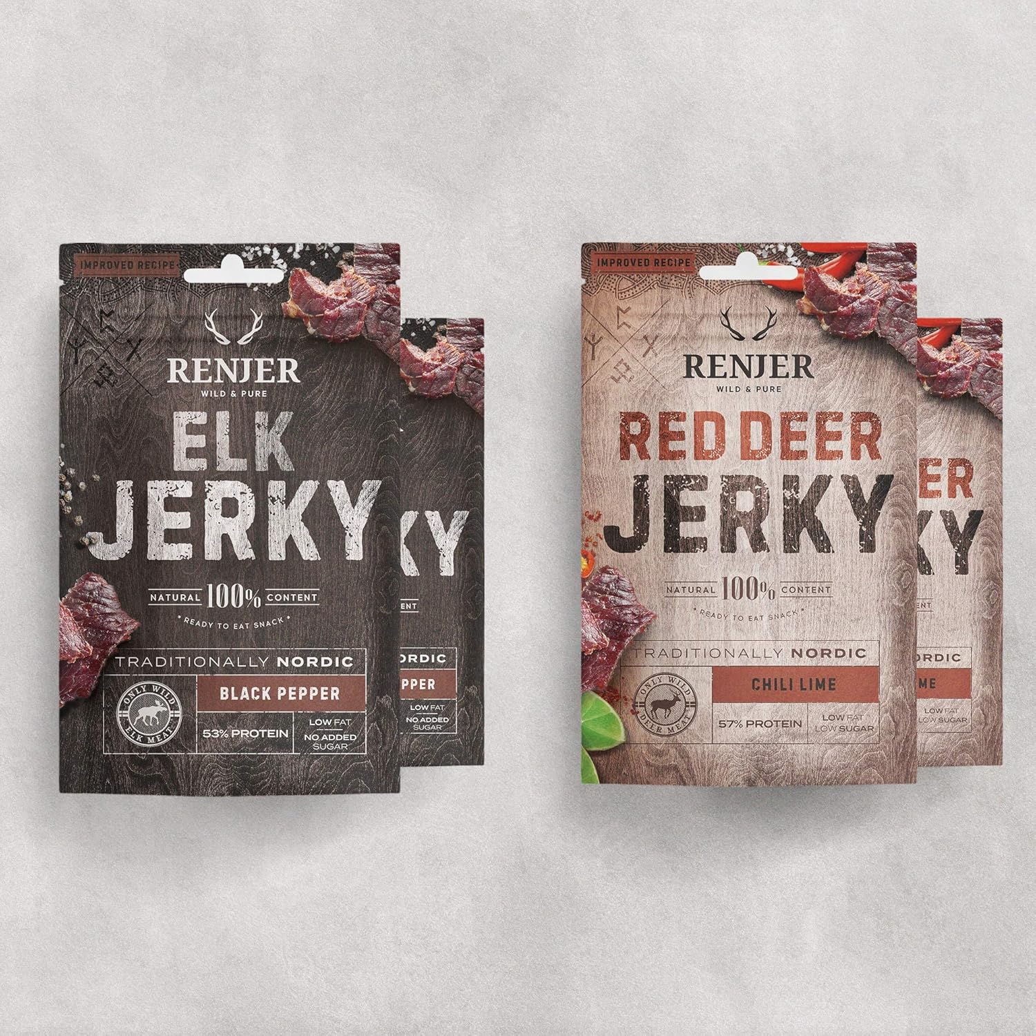 RENJER Modern Probierset (4er Packung) - je 2 x Elch-Jerky mit ...