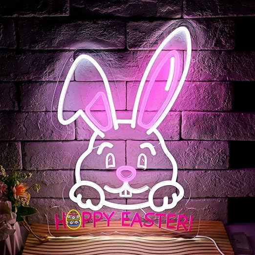 Happy Easter Neon Sign, Easter Bunny Neon Light for Wall Decor ...
