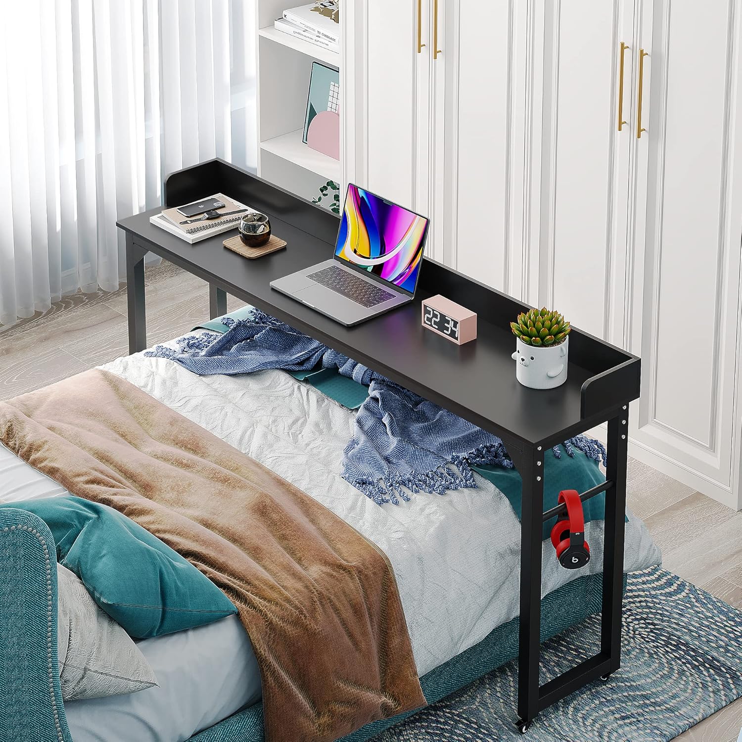 Amazon.com: Gurexl Overbed Table with Wheels for Full Beds Height，Over ...